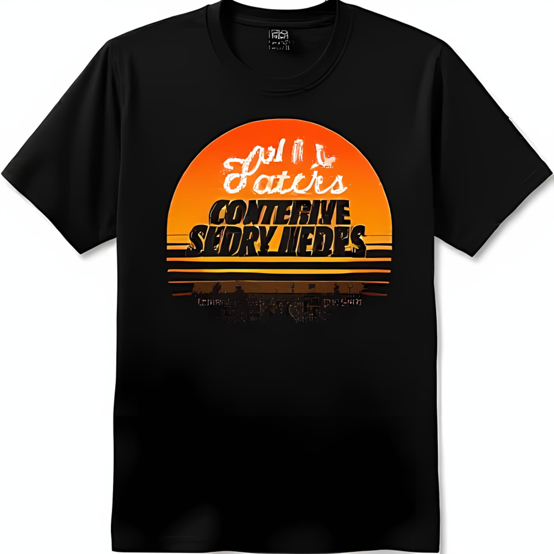 Black T-Shirt with Sunset Graphic & Yellow Design 'Full Haters Contrive ...