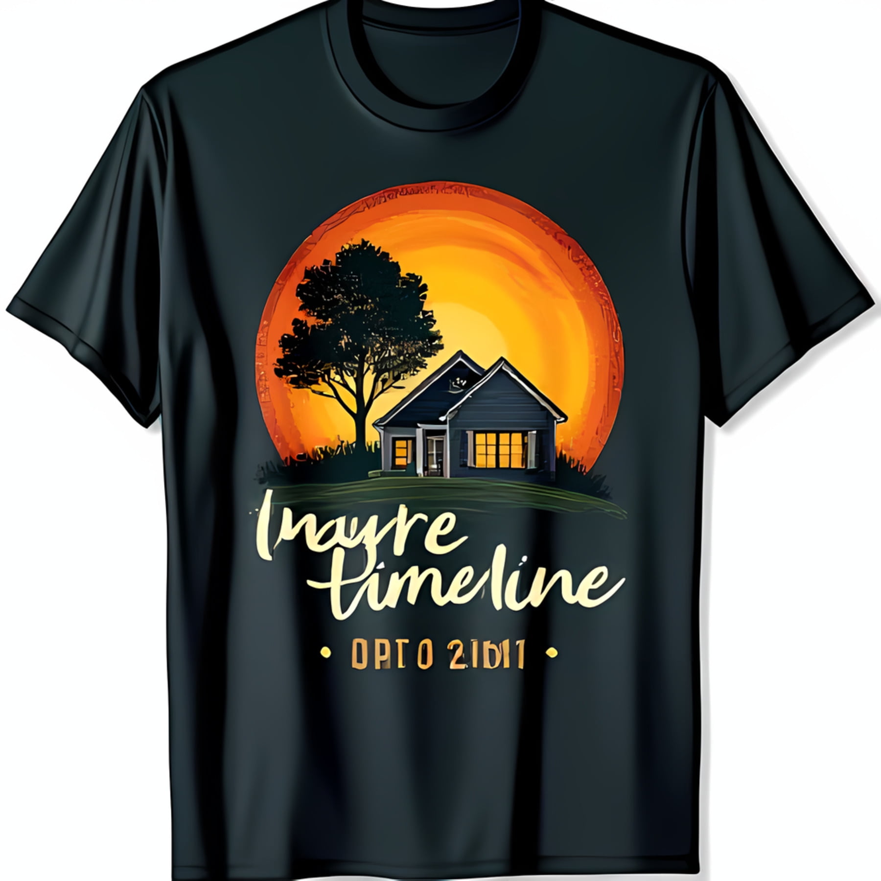 Black T-Shirt with Sunset House Graphic & Maybe Timeline Opto 21b11 ...