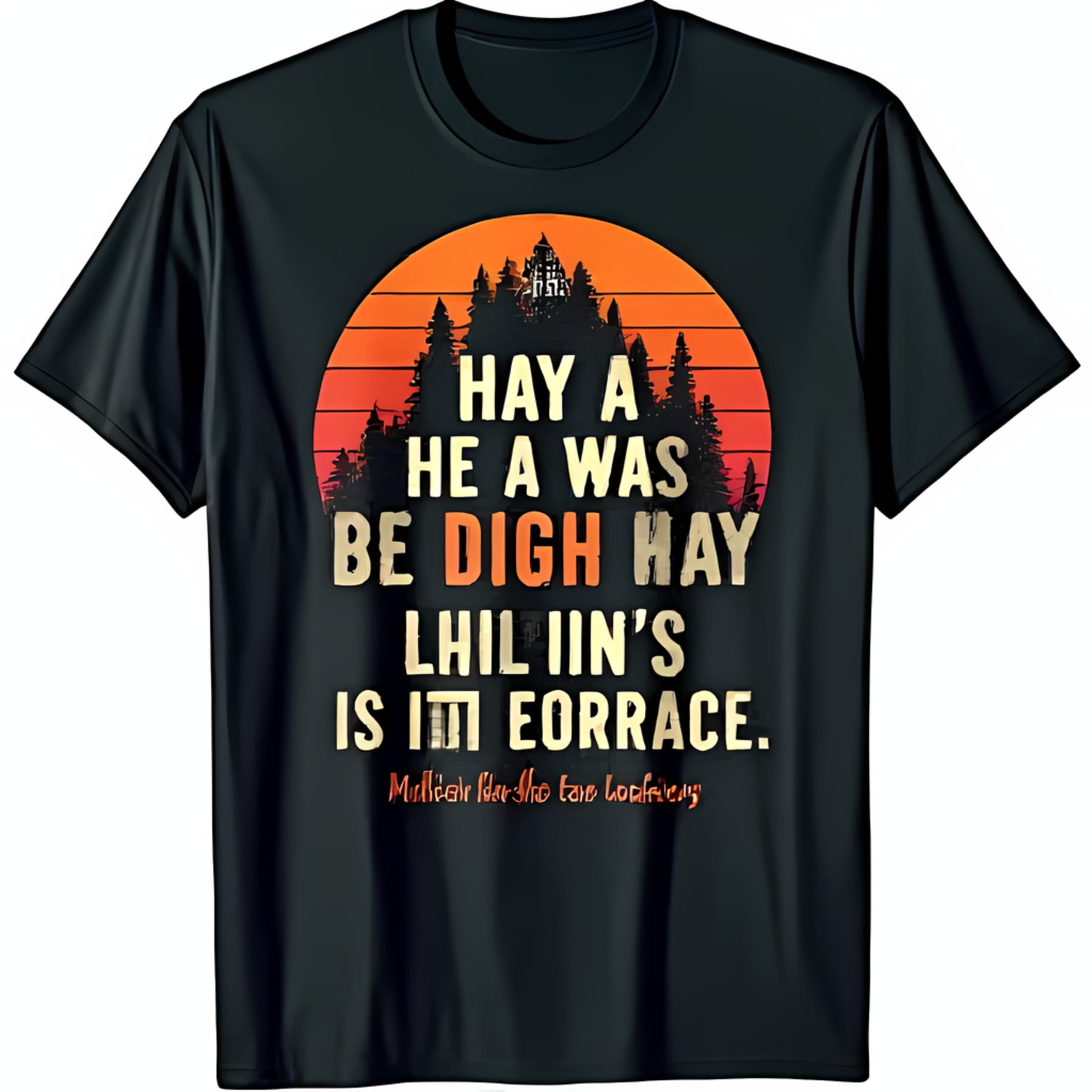 Black T-Shirt with Sunset Scene Graphic Trees & Bold Text 'Dig ...