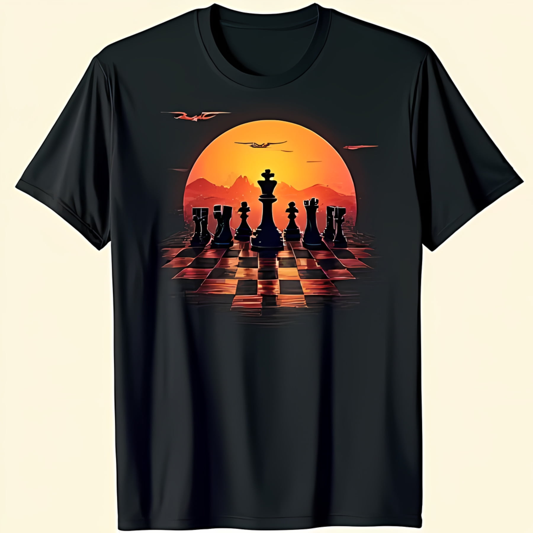 Black T-Shirt with Sunset and Chessboard Design Chess Pieces - Walmart.com