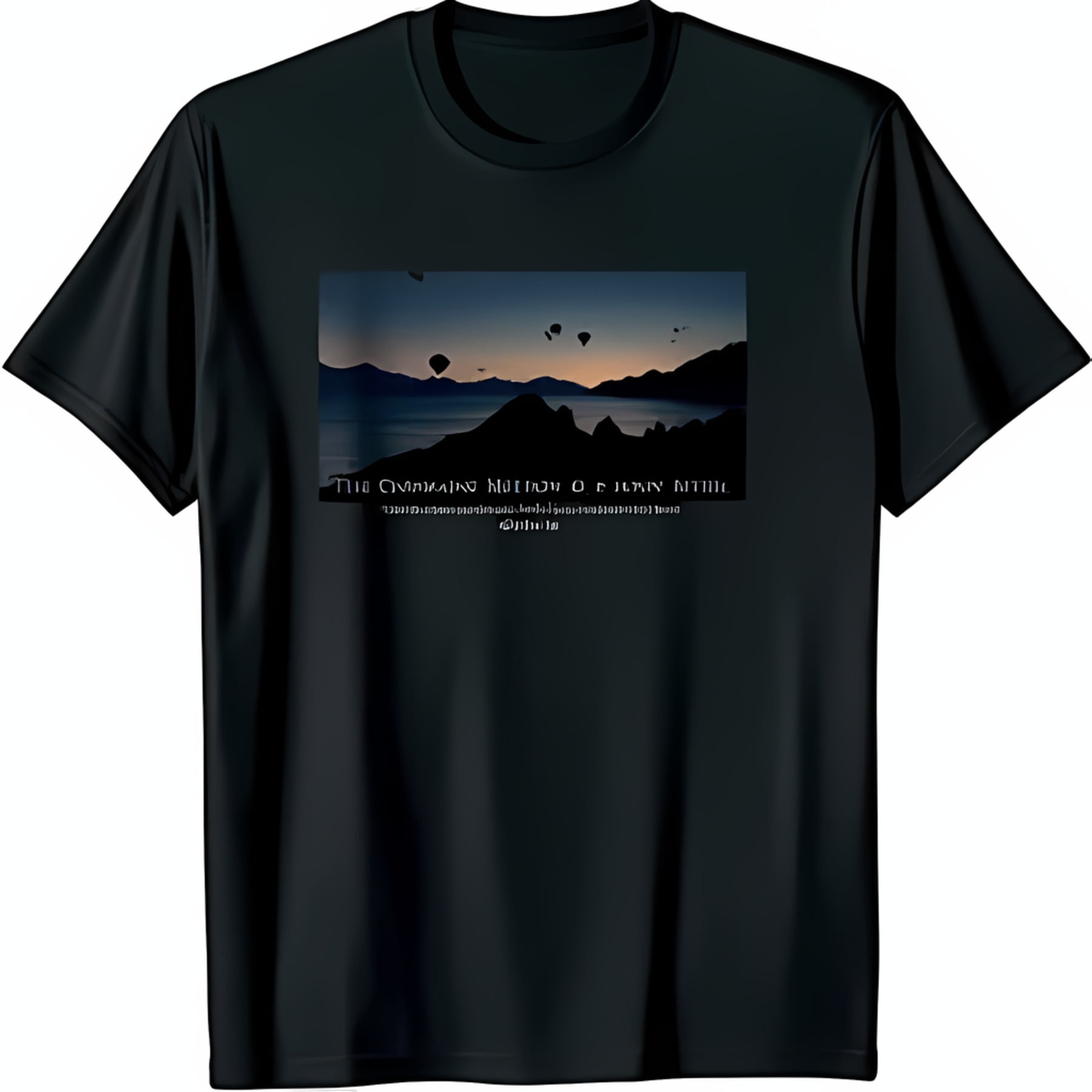 Black T-Shirt with Sunset and Hot Air Graphic The Unmaking Mellow of a ...