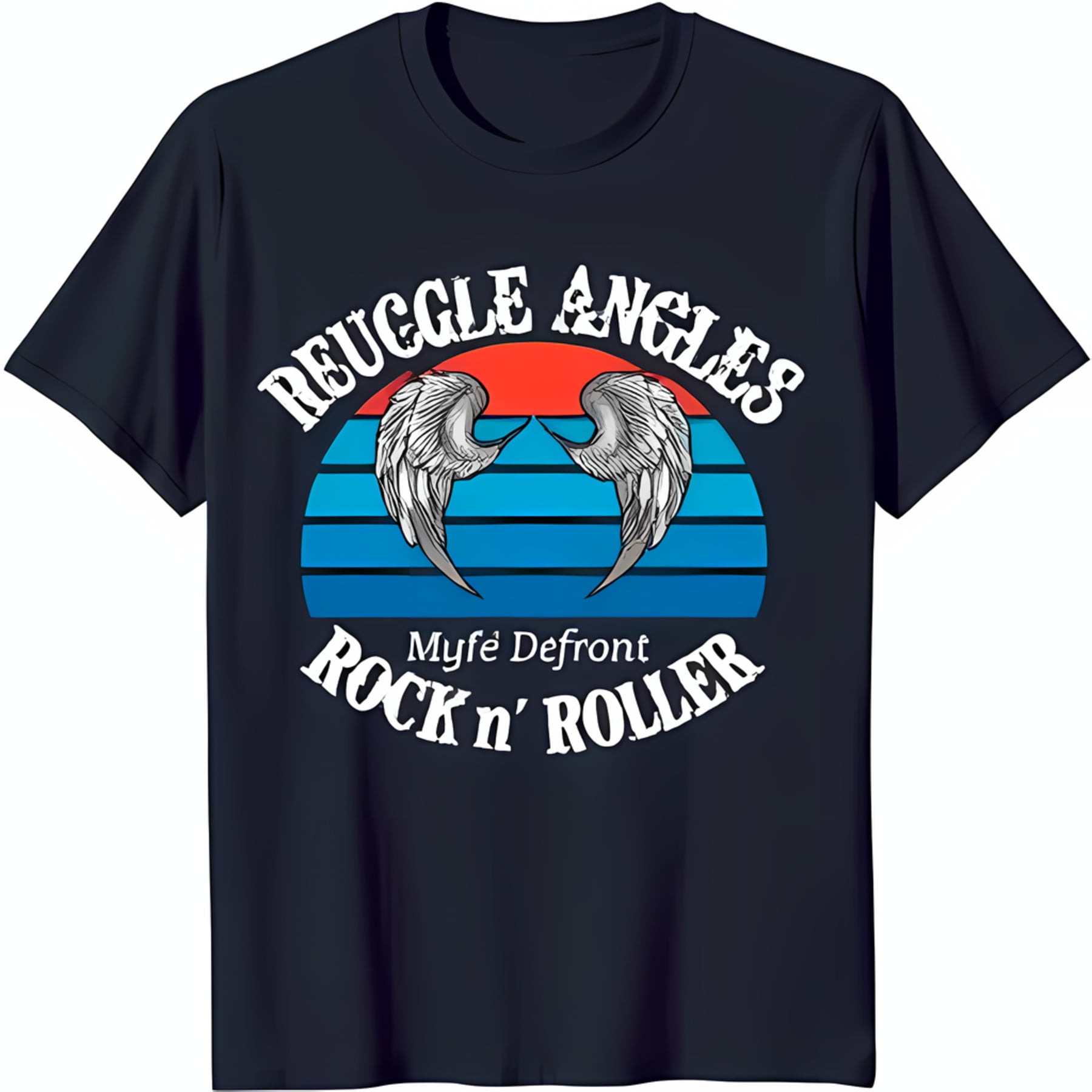 Black T-Shirt with Sunset and Wings Graphic 'Reuggle Angles' & 'Rock 'n ...