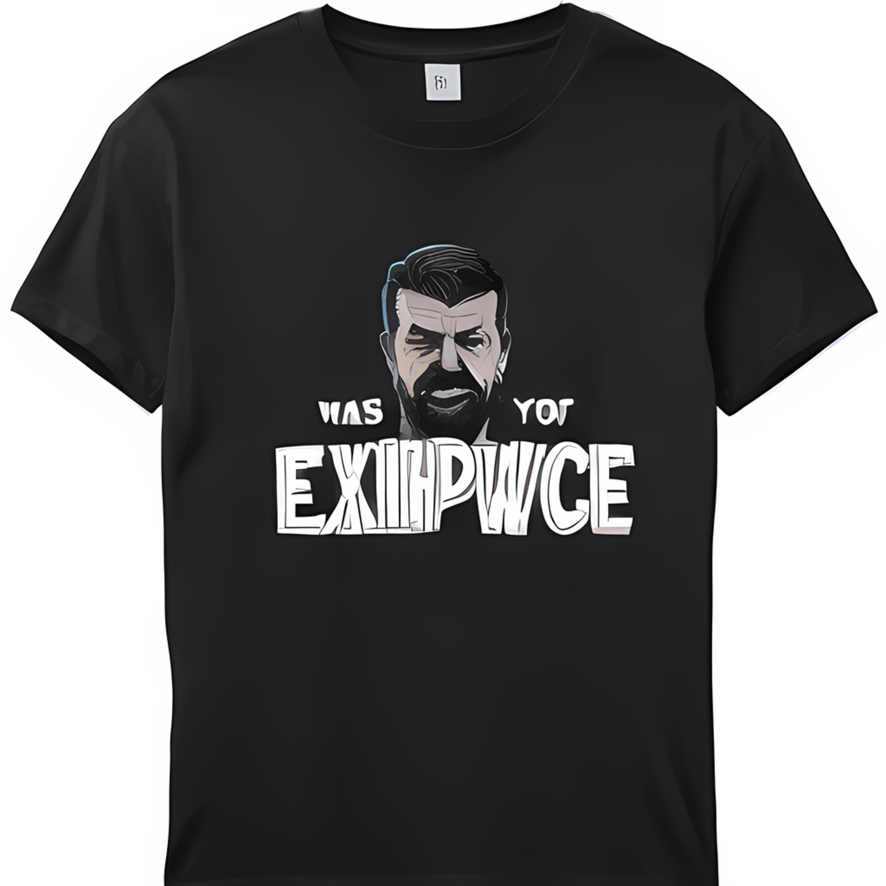 Black T-Shirt with 'Symbols of Ex Machina' Text and Comic Style Drawing ...