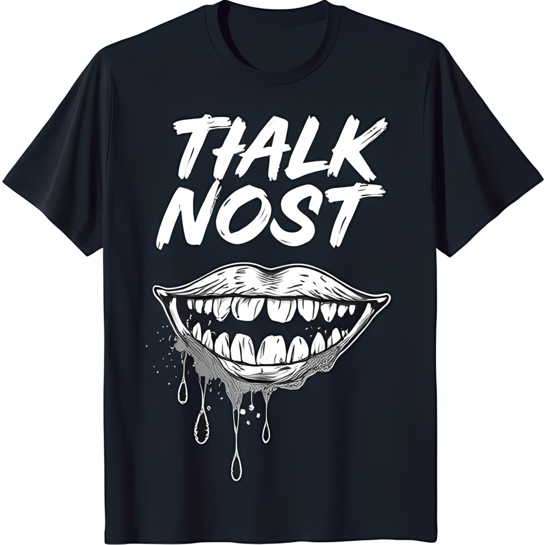 Black T-Shirt with THALK Graphic Fierce Mouth & Dripping Blood Design ...