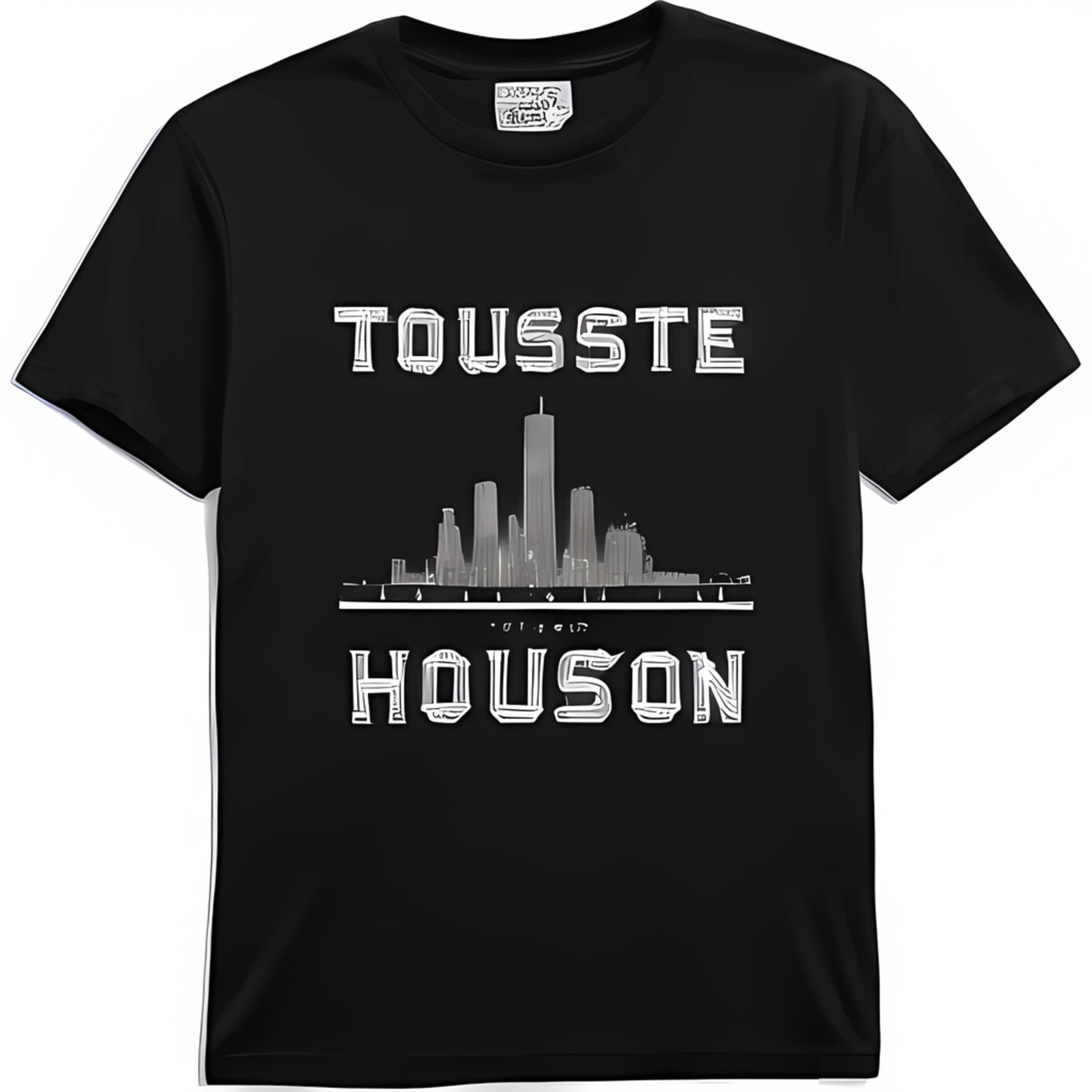 Black T-Shirt with 'TOUSSHe HORSON' in Hou Style LetTeering and Model ...