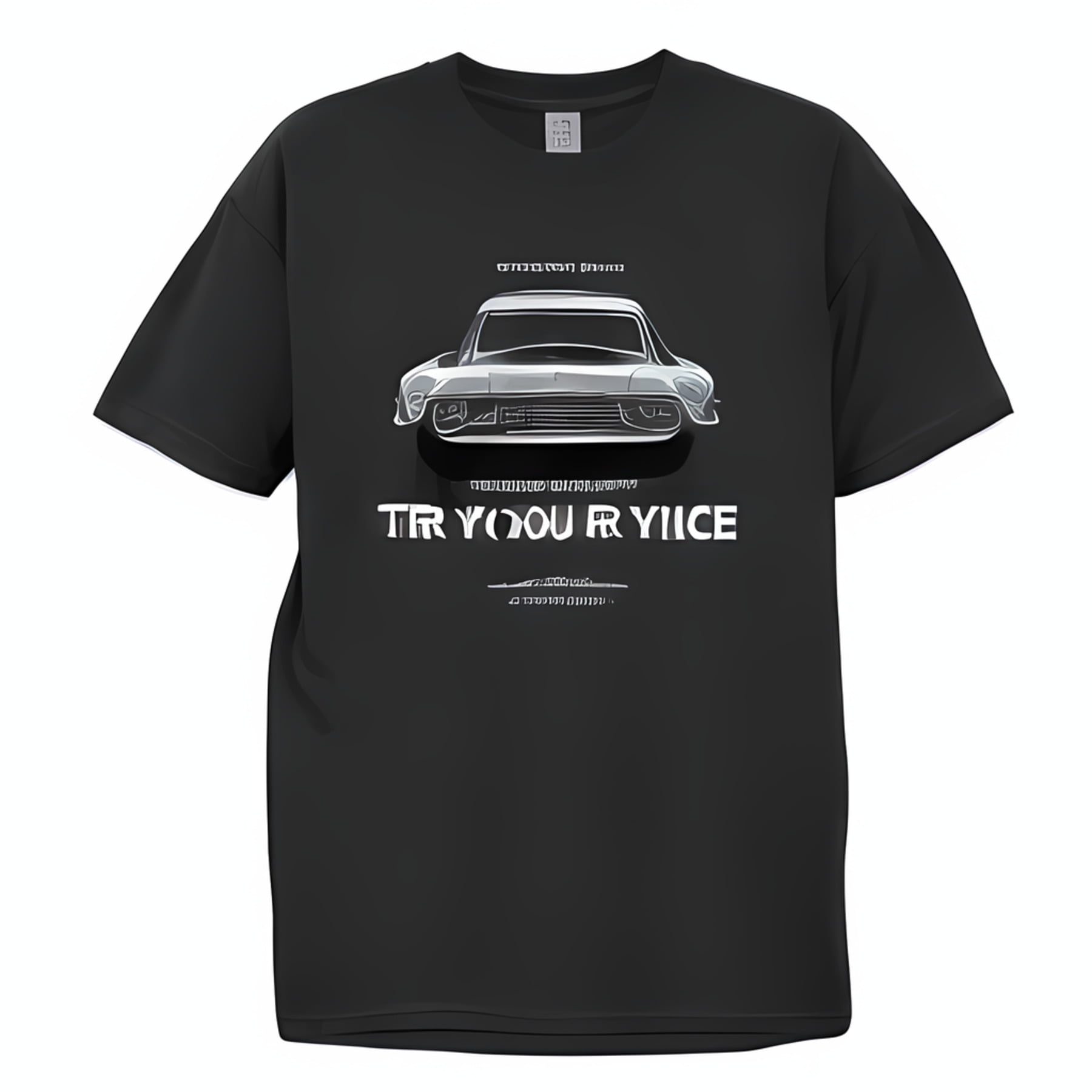 Black T-Shirt with 'TR_numbers' Text and Illustration Unique Car ...