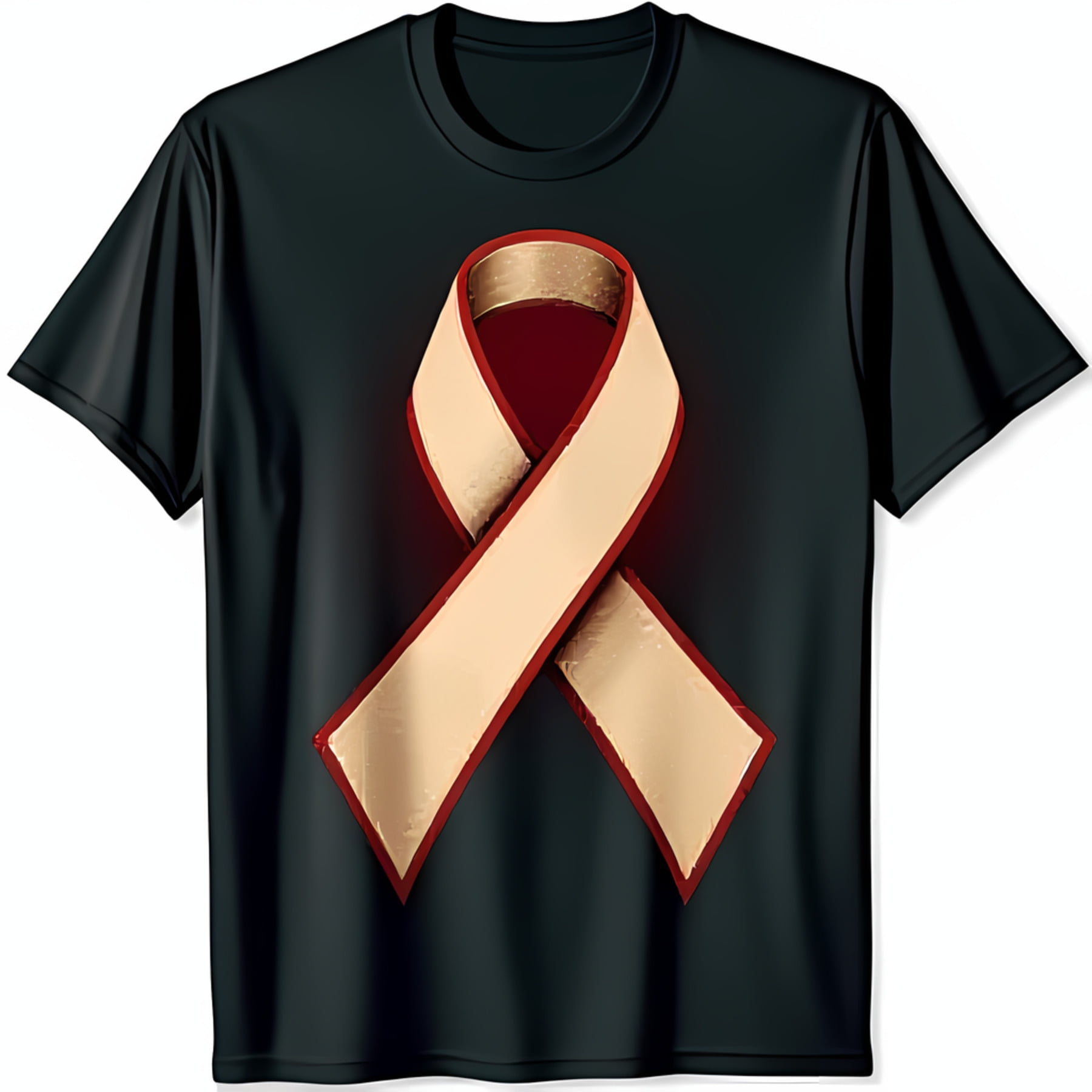 Black T-Shirt with Tan Ribbon Bow and Red Accents Symbol of Support and ...