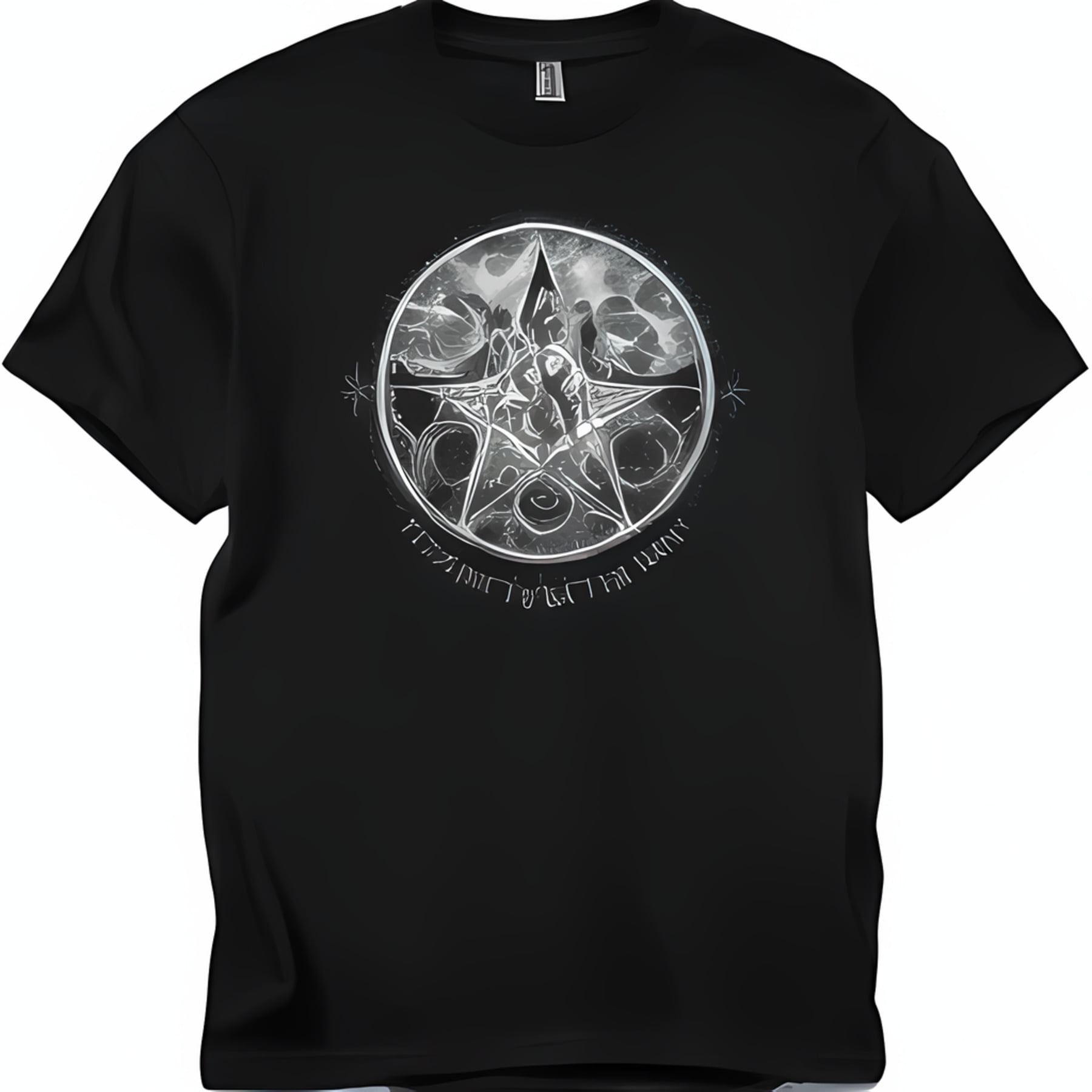 Black T-Shirt with The Chanting Man Illustration in Style on Symbol ...