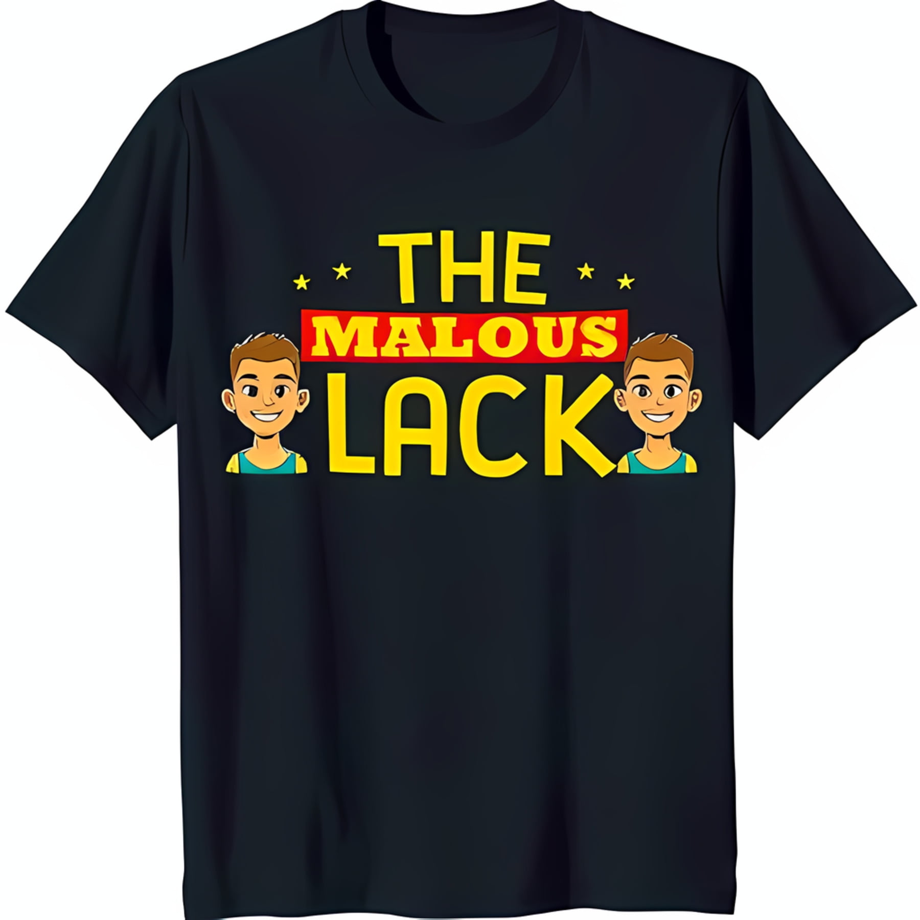 Black T-Shirt with 'The Malous Lack' Design & Cartoon Facing Each Other ...