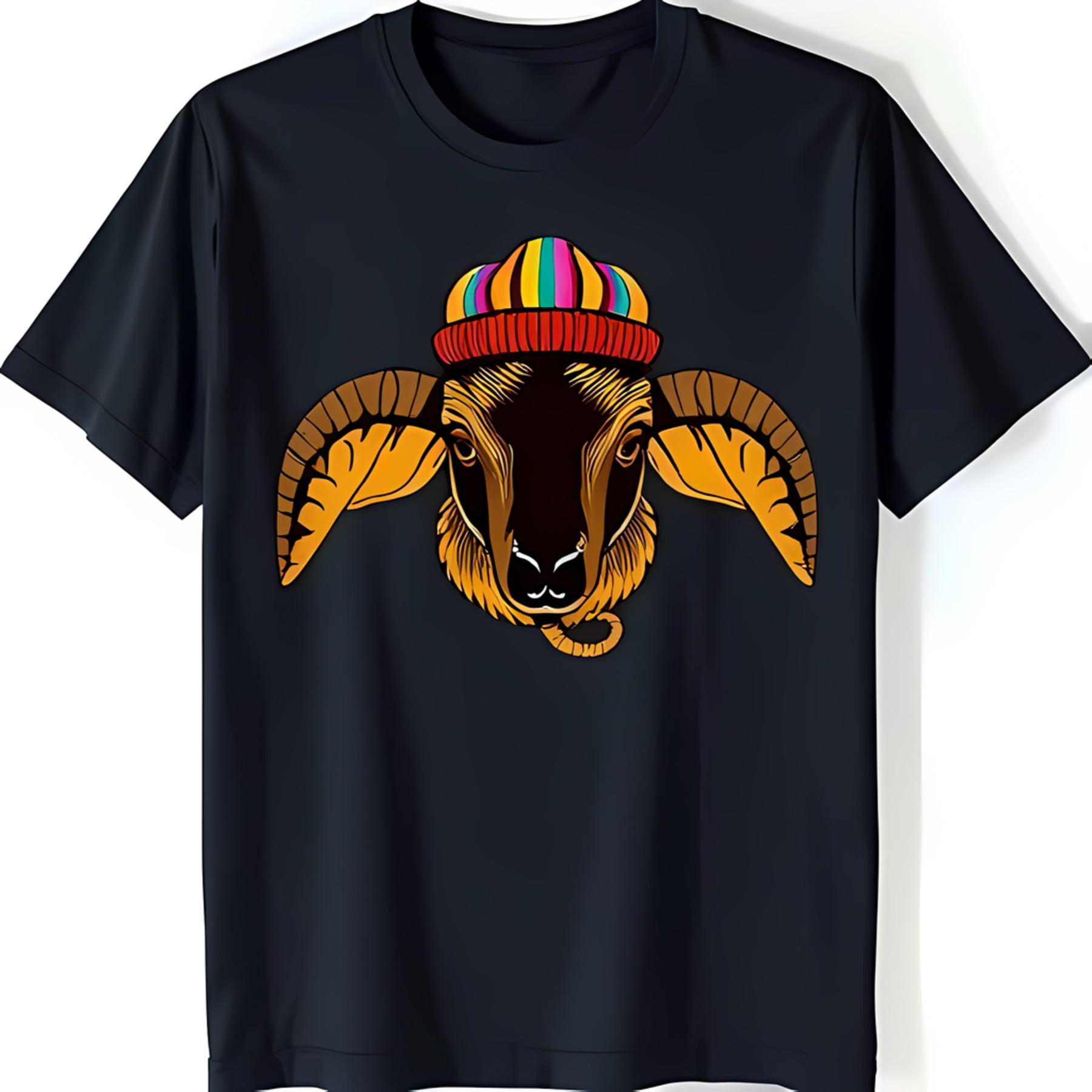 Black T-Shirt with Thoughtful Sheep Graphic in Colorful - Walmart.com