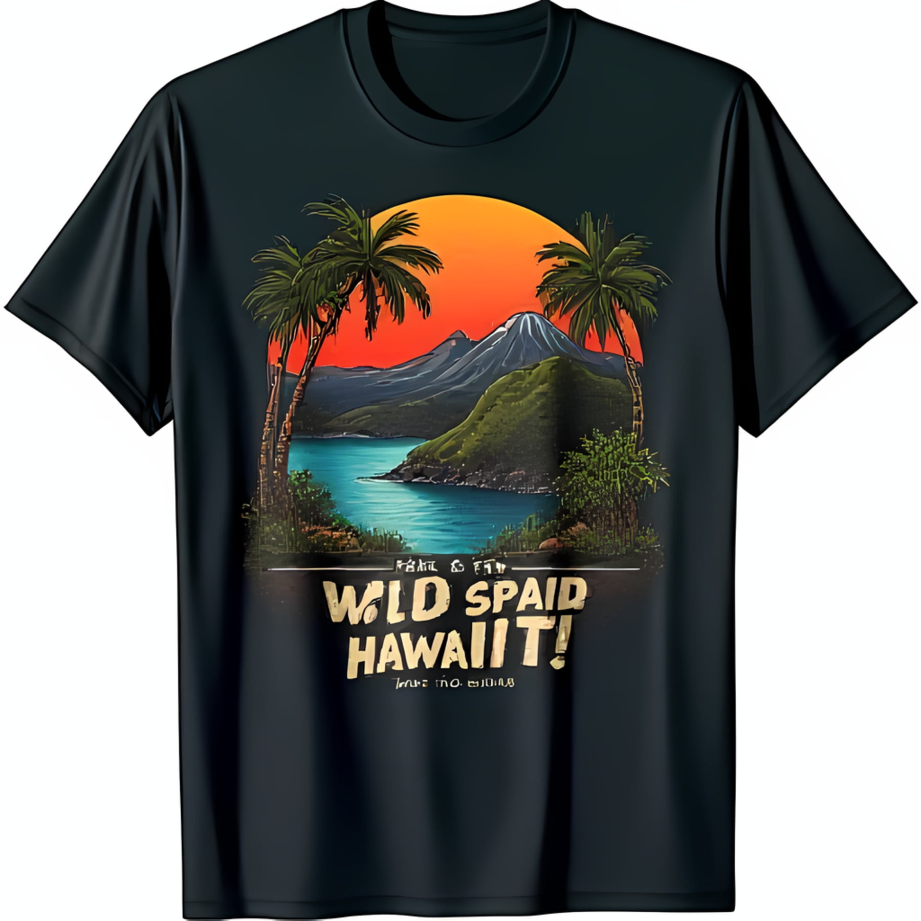 Black T-Shirt with Tropical Volcano Sunset Design 'Pake is for Wild ...
