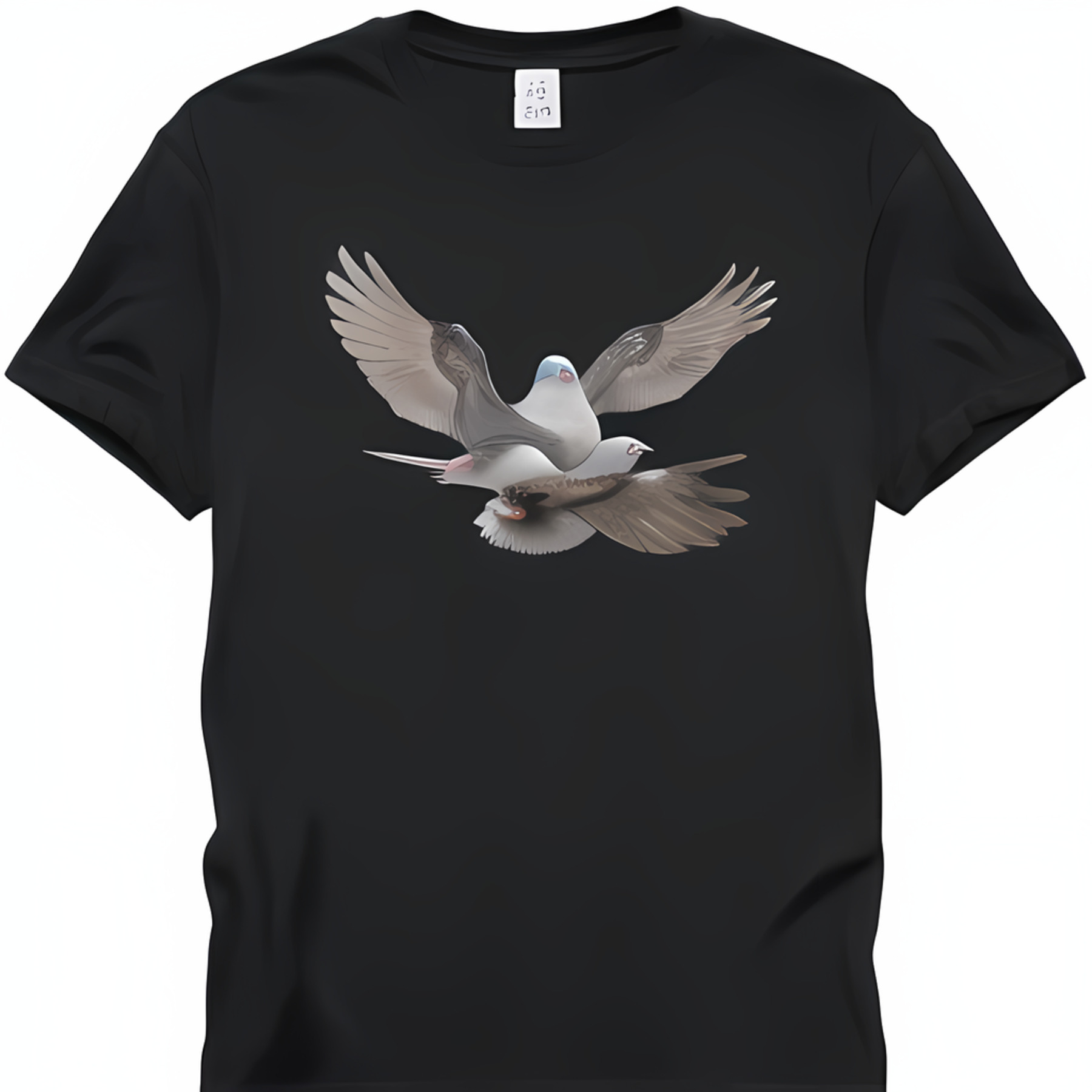 Black T-Shirt with Two Dall's Pigeons in Flight Design Wings Spread ...