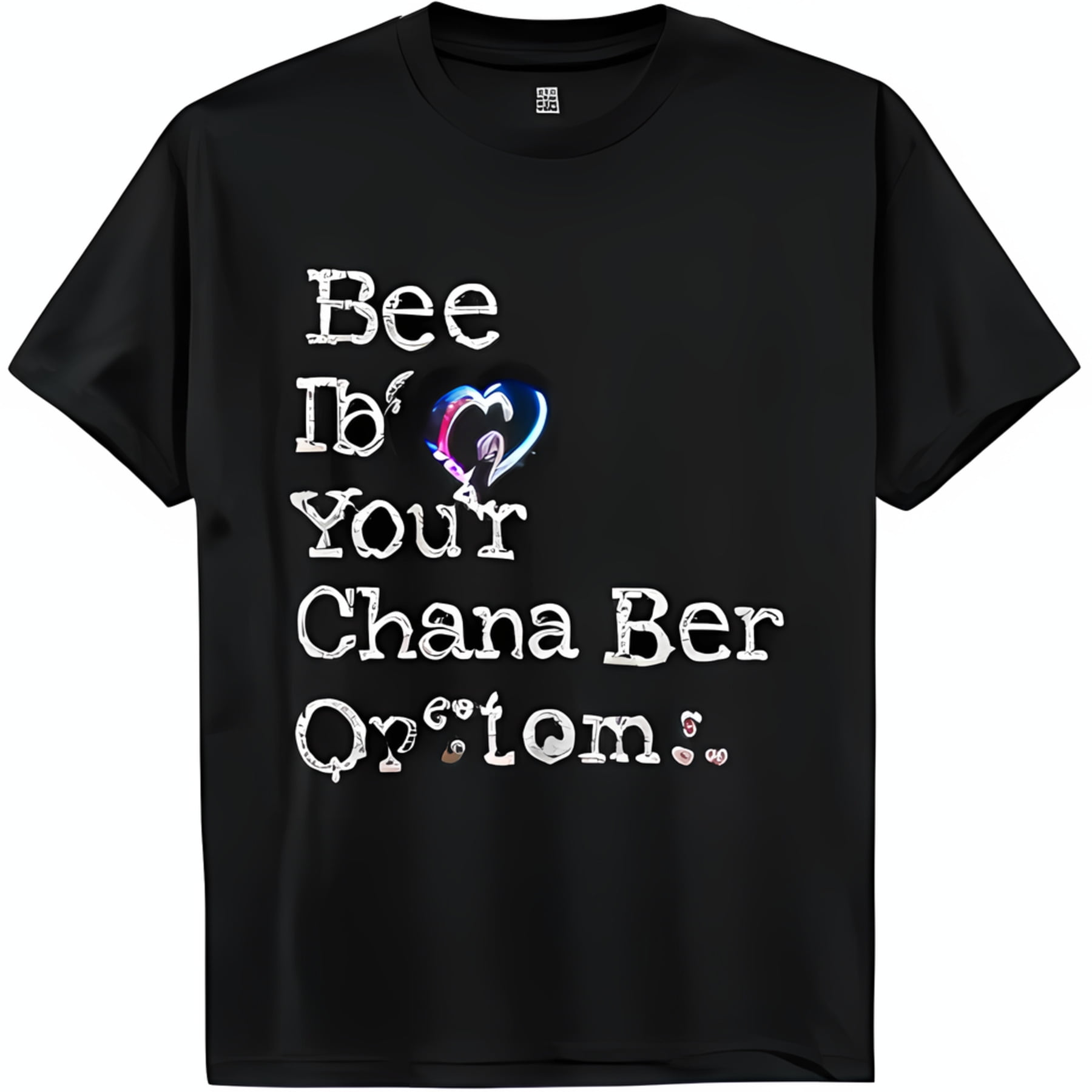 Black T-Shirt with Typewriter Font Graphic Bee Ib Your Chana Ber O r ...