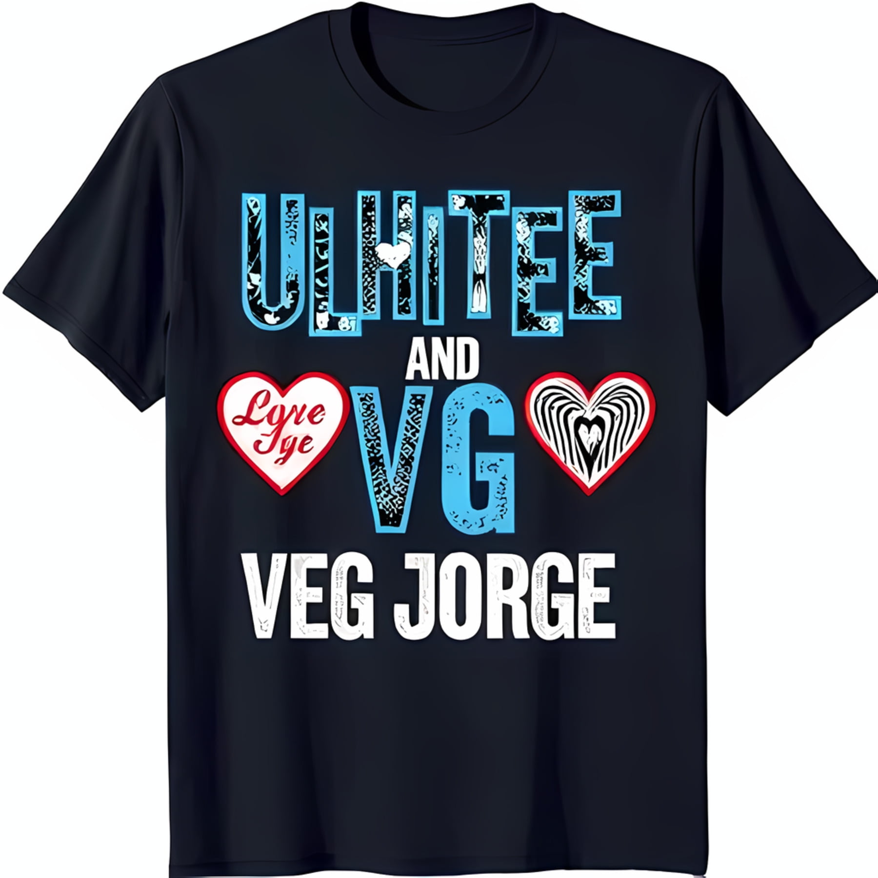 Black T-Shirt with 'Ulhtee and VG Veg Jorge' Text Red Heart 'Love Jye ...