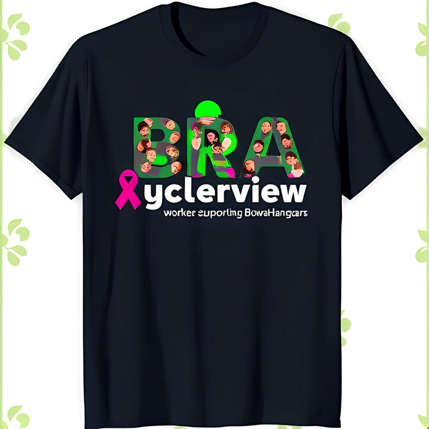 Black T-Shirt with Unique 'BRA Cycler View' Graphic & Pink Ribbon ...