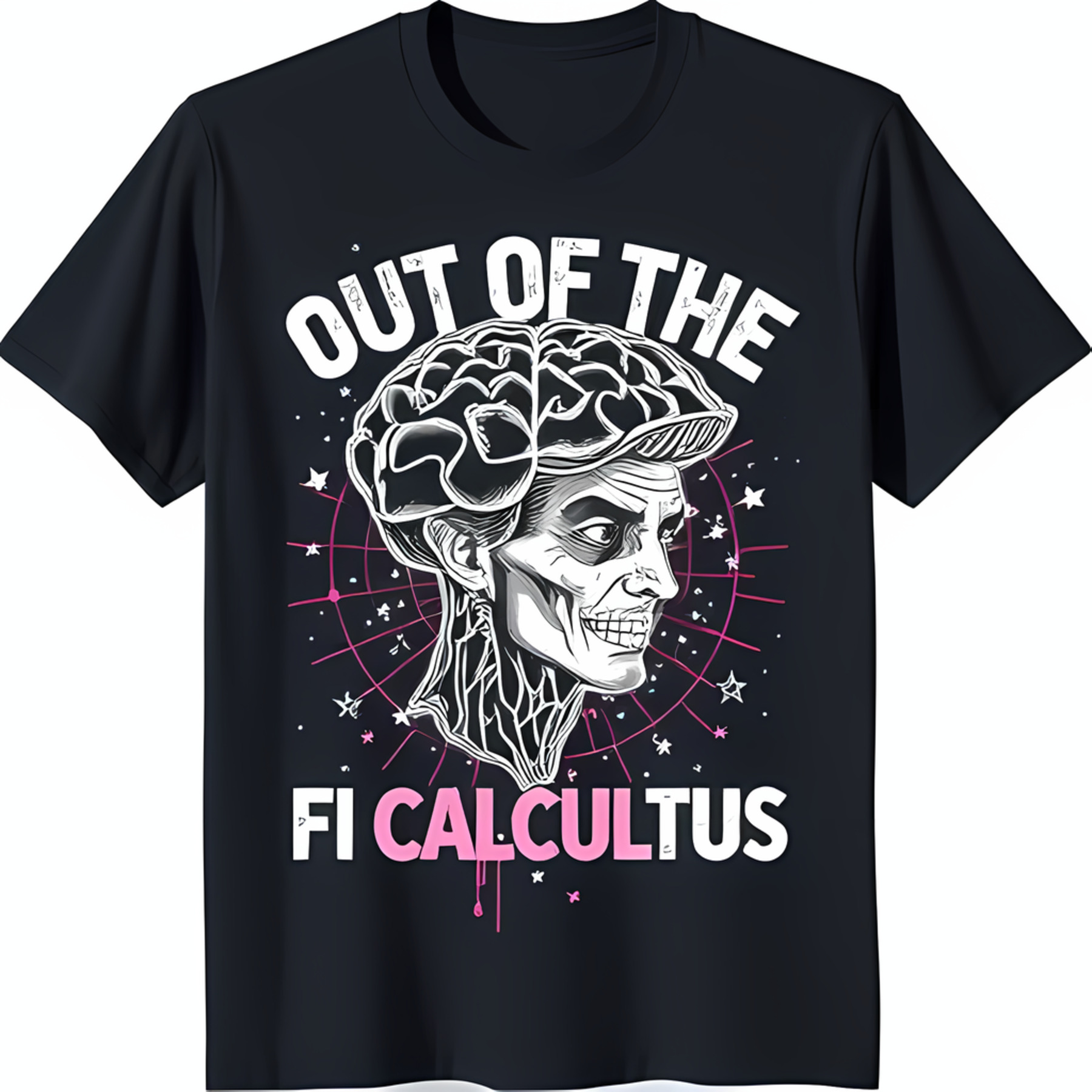 Black T-Shirt with Unique Brain Graphic 'OUT OF THE FI CALCULUS' Design ...