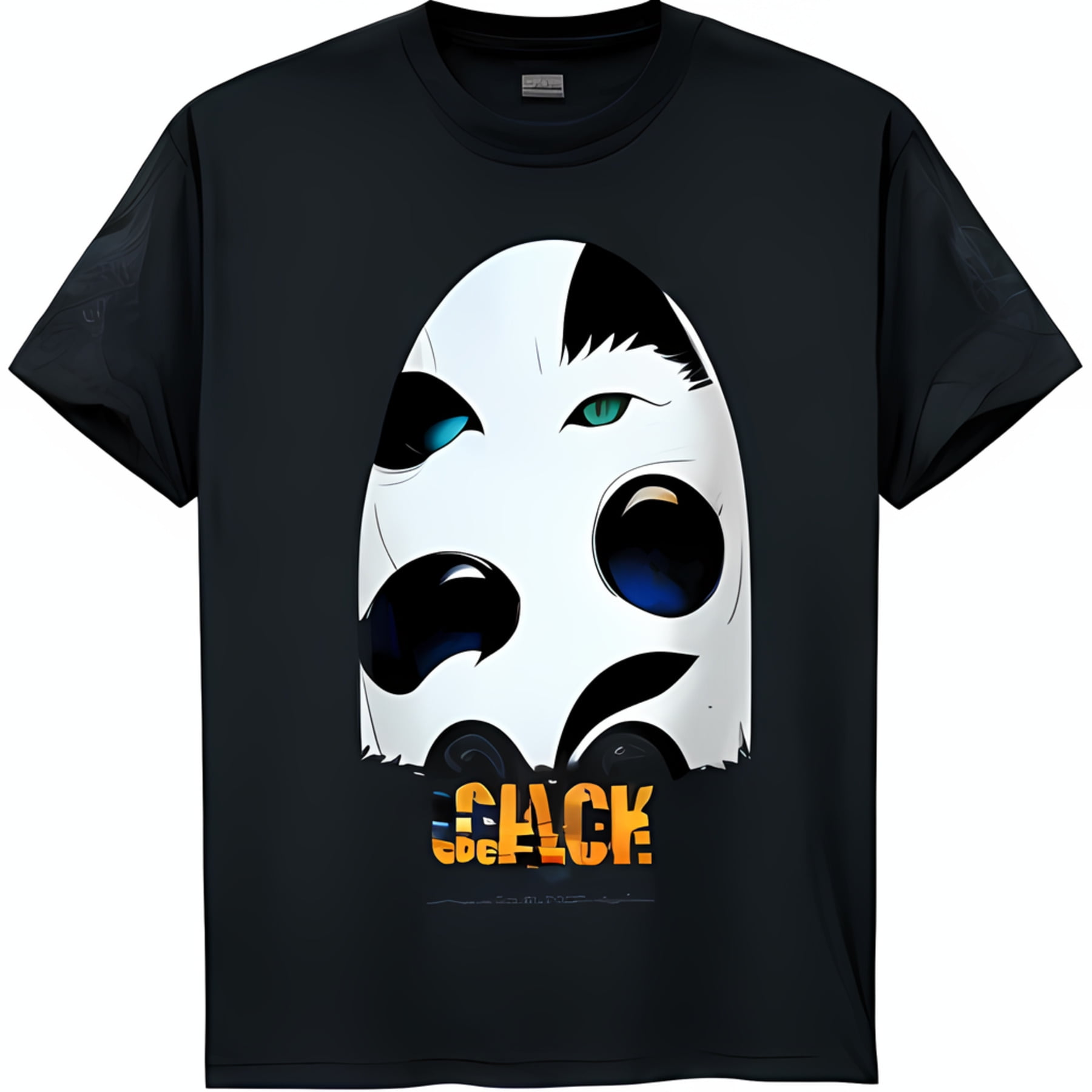 Black T-Shirt with Unique Egg Shaped Character Design & CLACK Text ...