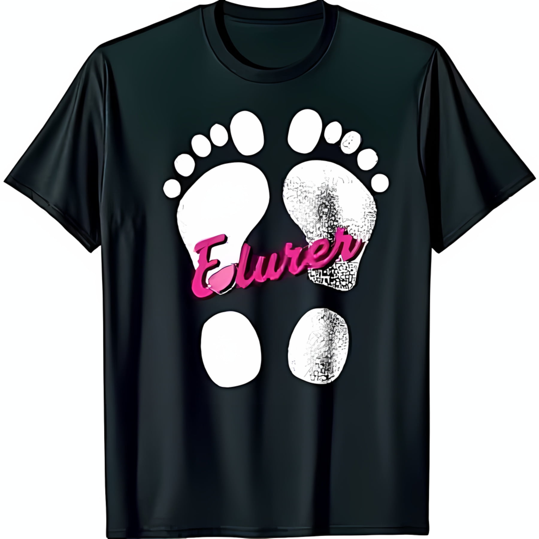 Black T-Shirt with Unique Footprints Graphic and 'Elurer' Design ...