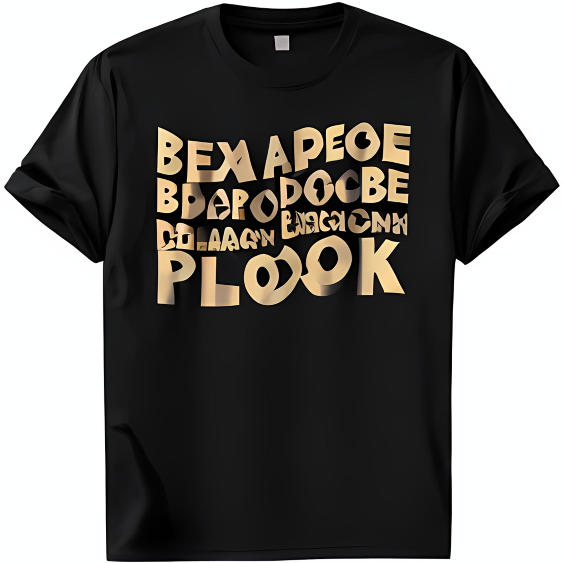 Black T-Shirt with Unique Gold Graphic Design Jumbled Words Art Bex ...
