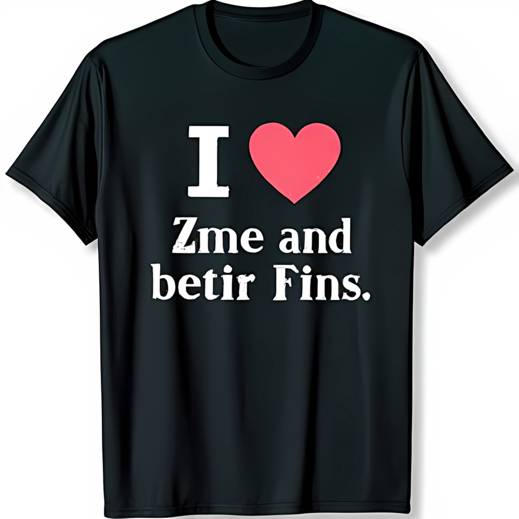 Black T-Shirt with Unique 'I Love Zme and Betir Fins' Graphic Design ...