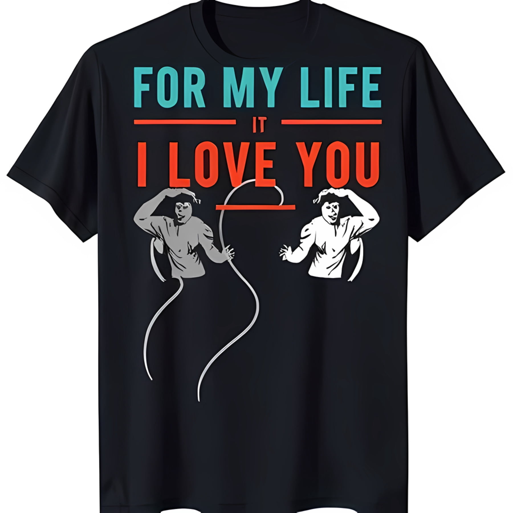 Black T-Shirt with Unique Jump Rope Graphic & Colorful 'FOR MY LIFE IT ...