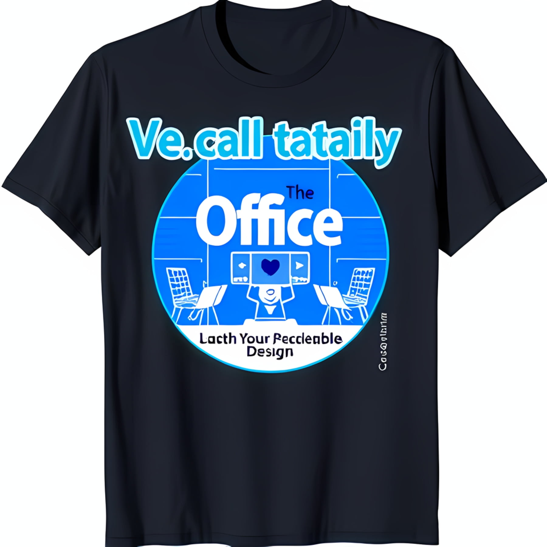 Black T-Shirt with Unique Office Graphic: Computer Heart and Chairs ...