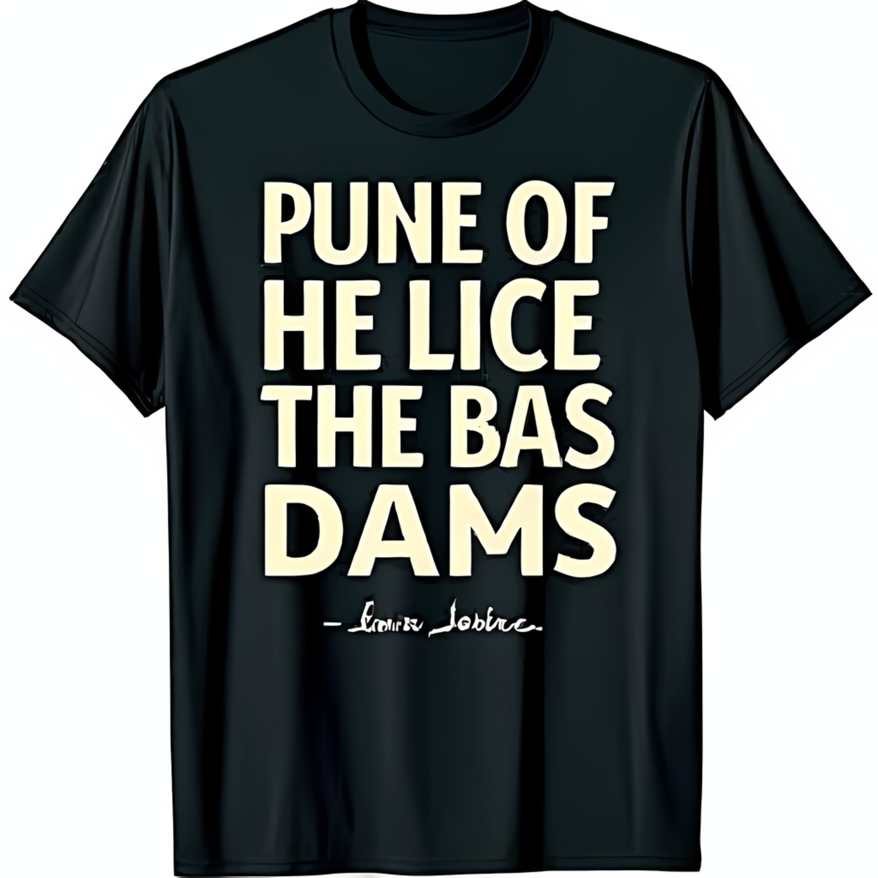 Black T-Shirt with Unique 'PUNE OF HE LICE THE BAS DAMS' Print & Lemir ...