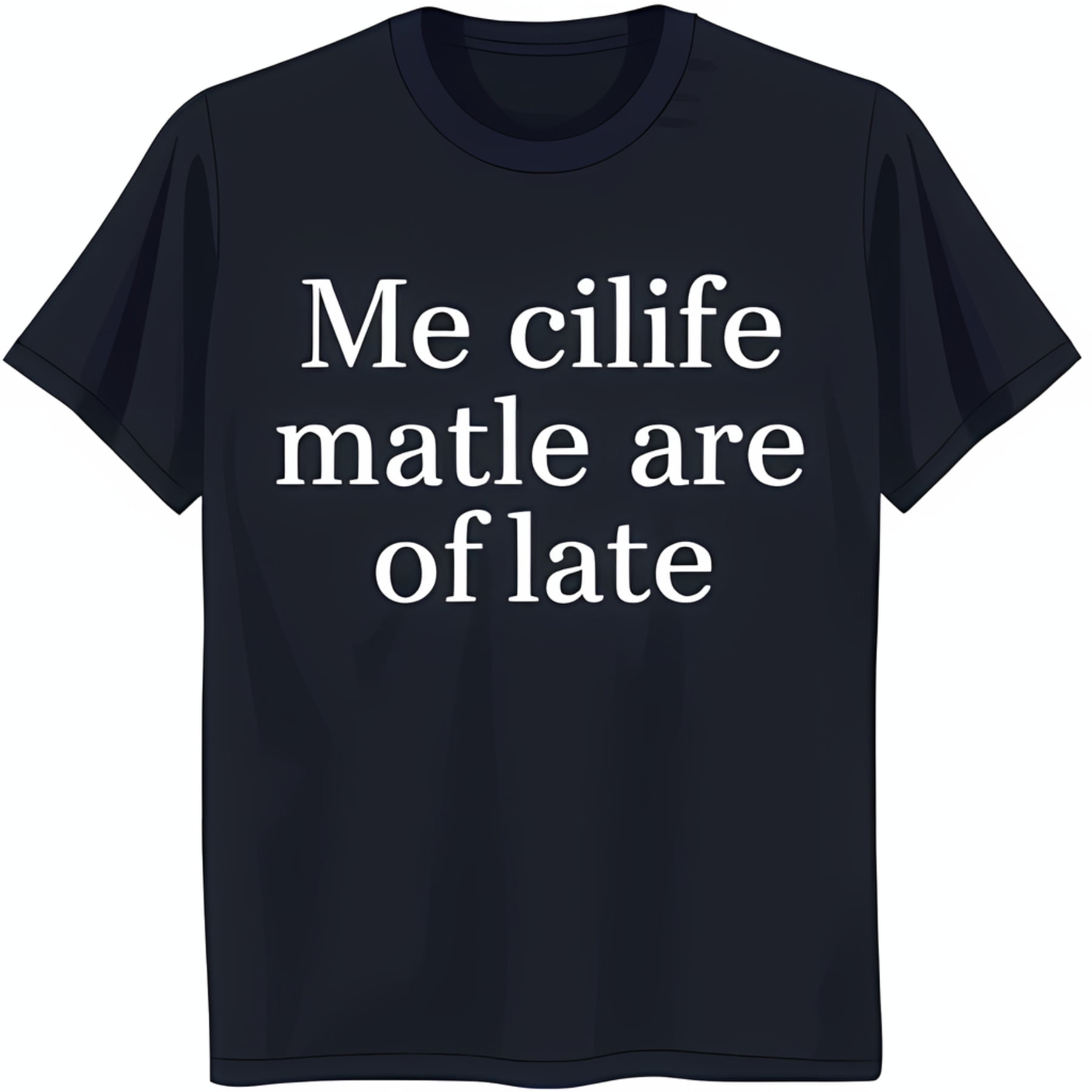 Black T-Shirt with Unique Phrase 'Me cilife matle are of late' Short ...
