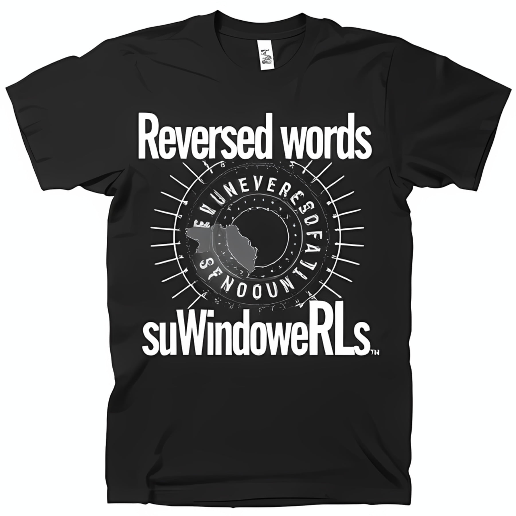 Black T-Shirt with Unique 'Reversed Words' Graphic & 'UNIVERSE' Design ...