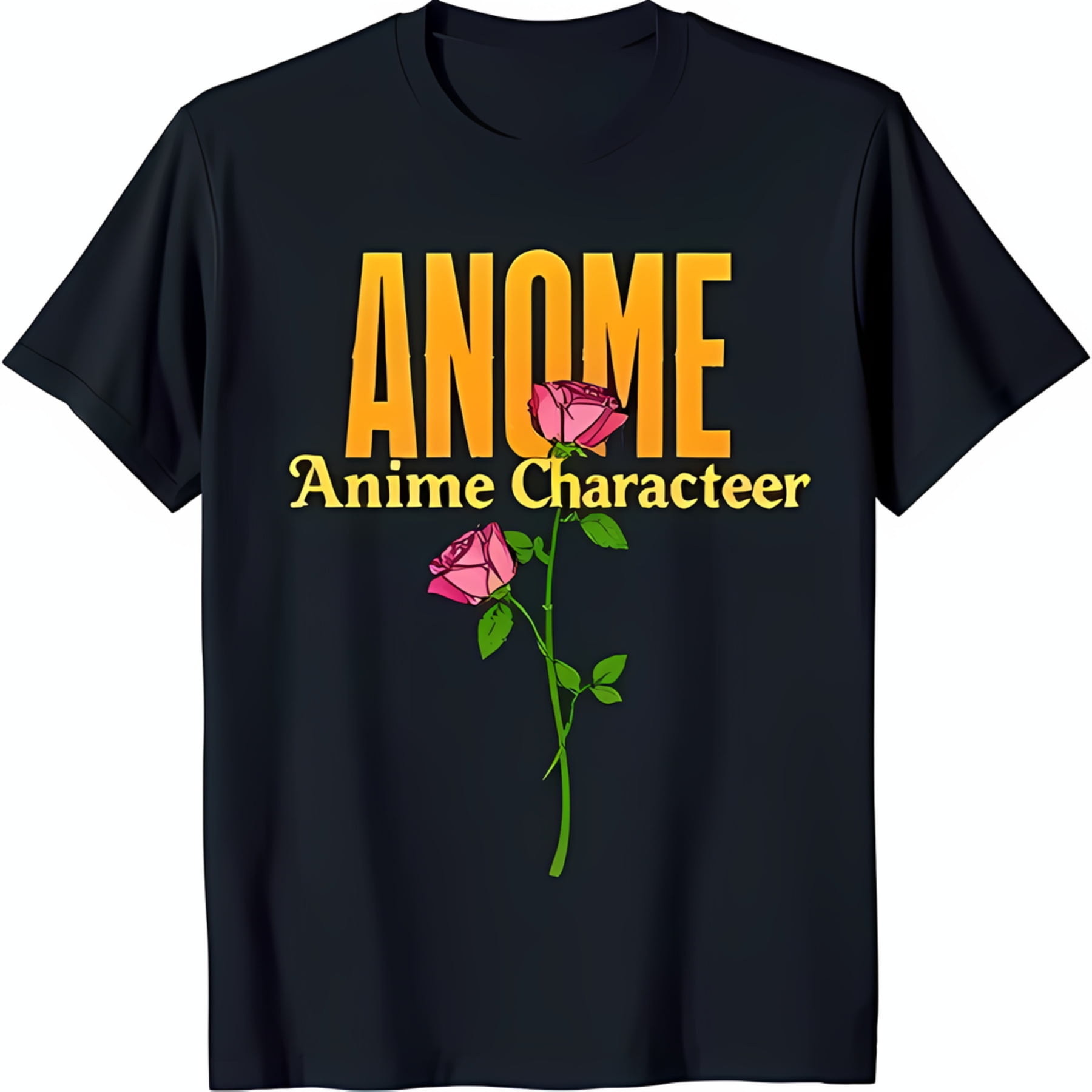 Black T-Shirt with Unique Rose Graphic Sprouting from 'E' in ANOME ...