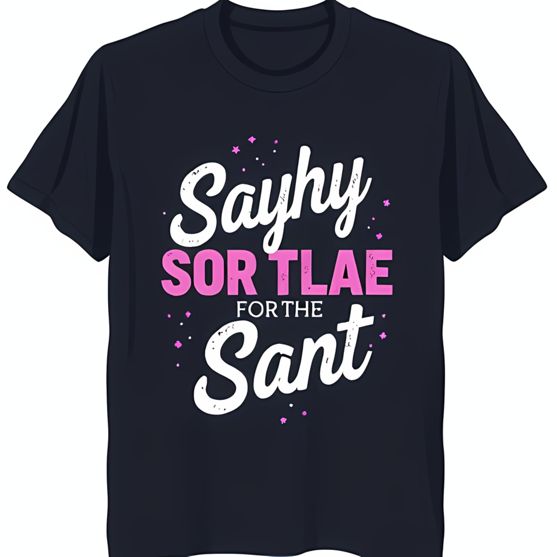 Black T-Shirt with Unique 'Sayhy Sor Tlae For The Sant' Design & Pink ...