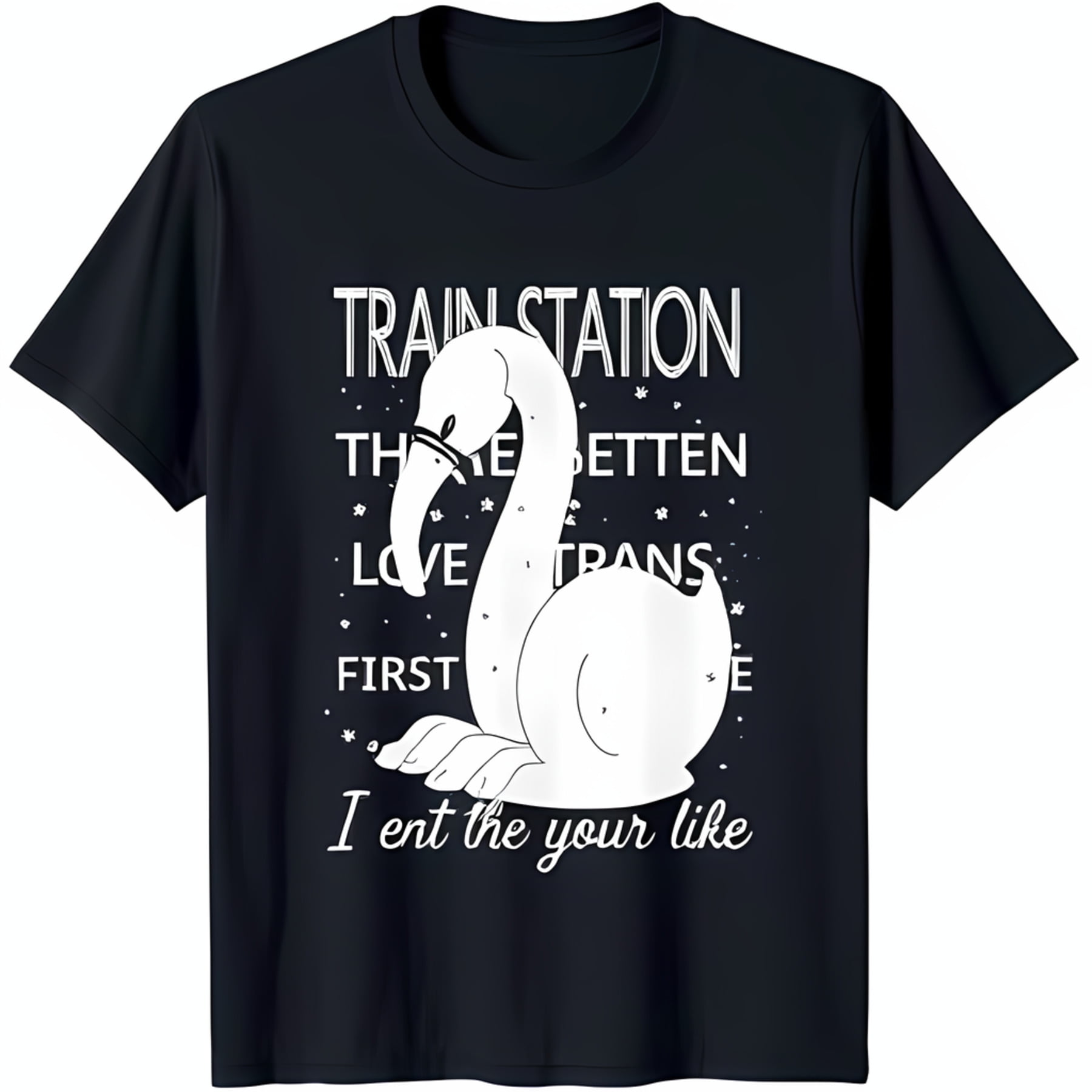 Black T-Shirt with Unique Swan and Intriguing Text Design - Walmart.com