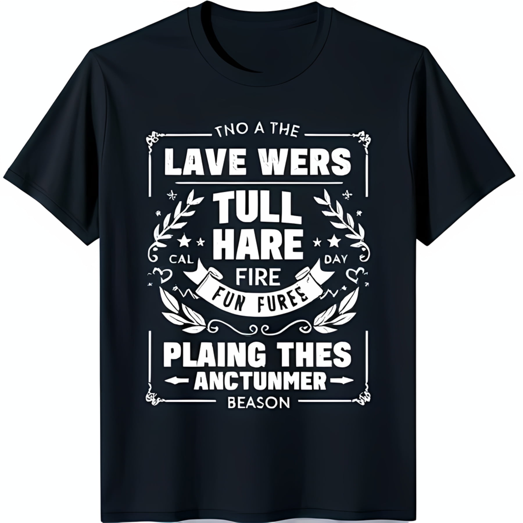 Black T-Shirt with Unique 'Tno a the Lave Wers' Graphic Design & Floral ...