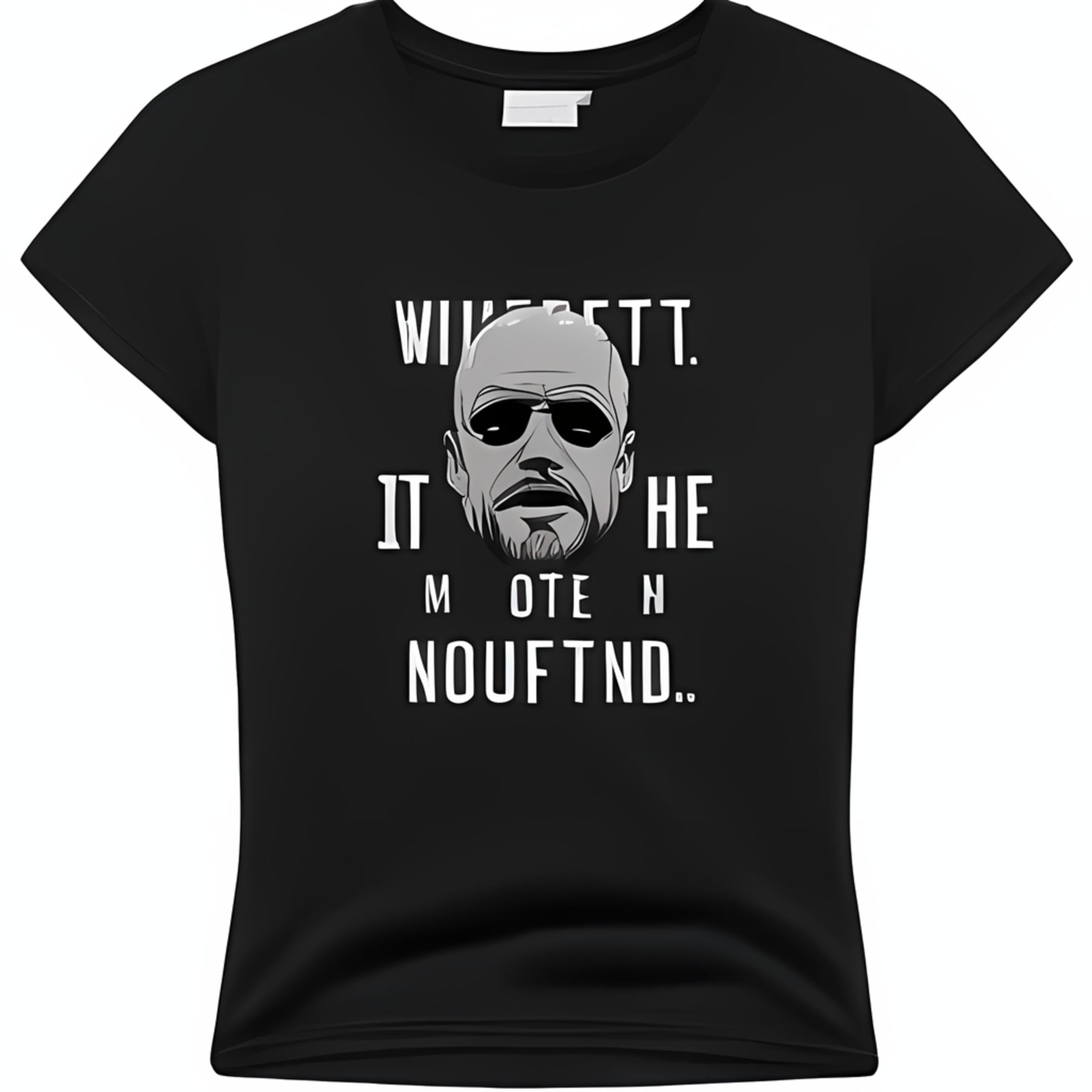 Black T-Shirt with Unique Typography and IllustraTeed Portrait of Amis ...