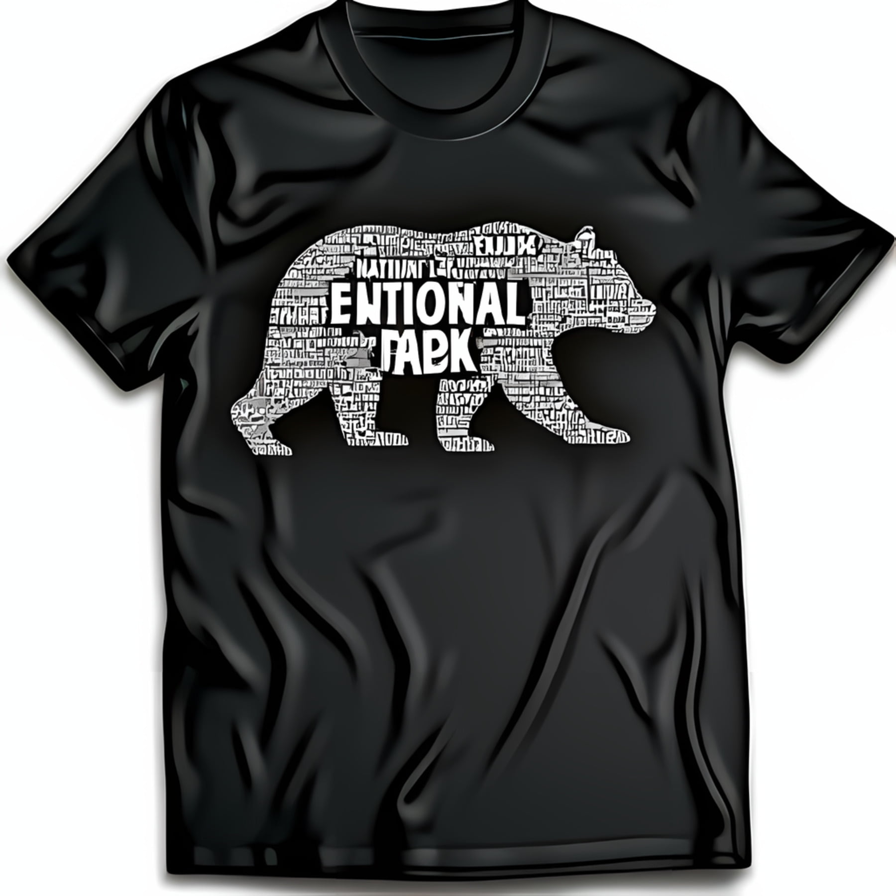 Black T-Shirt with Unique White Bear Word Art Design Park Theme ...