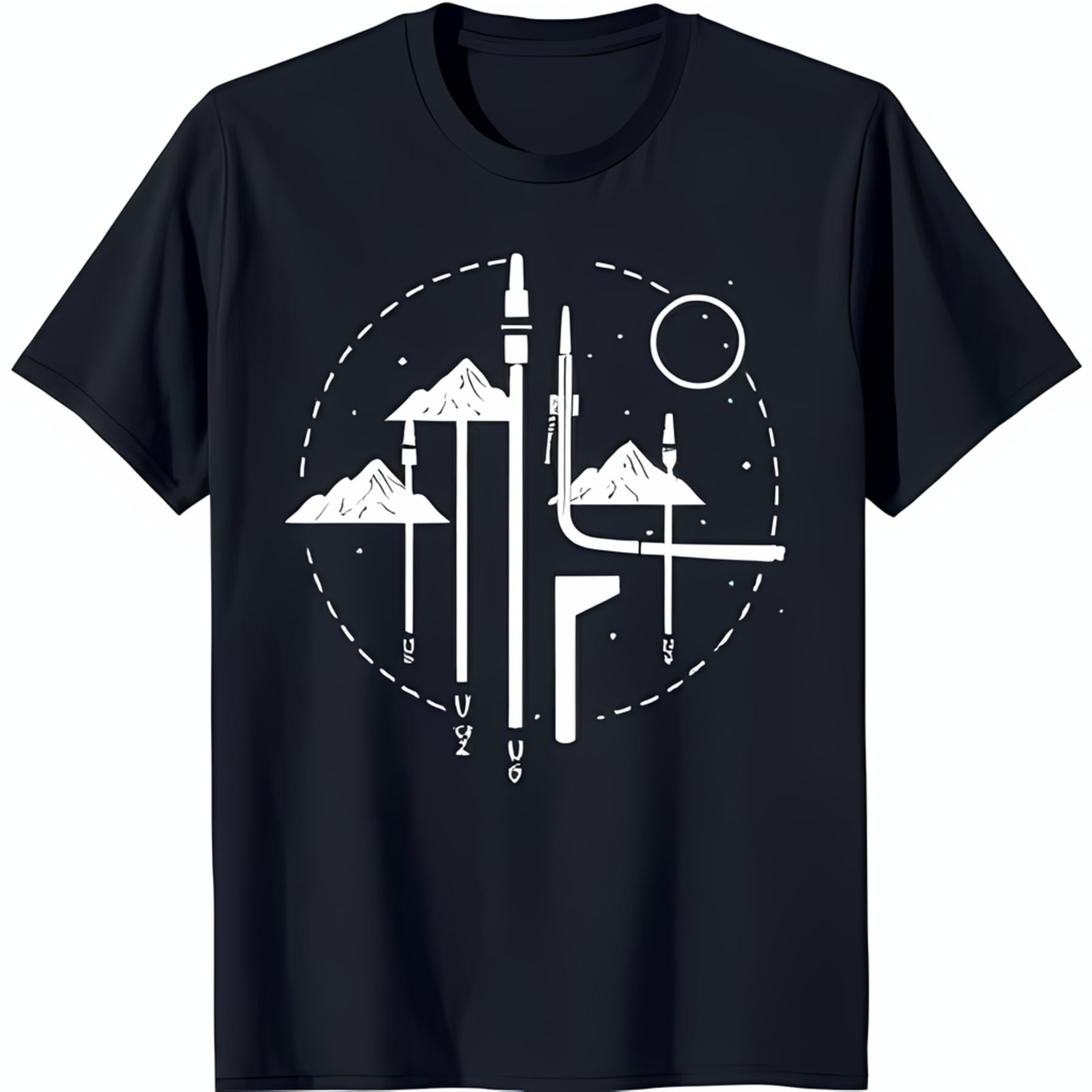 Black T-Shirt with Unique White Circle Design Featuring Triangles ...
