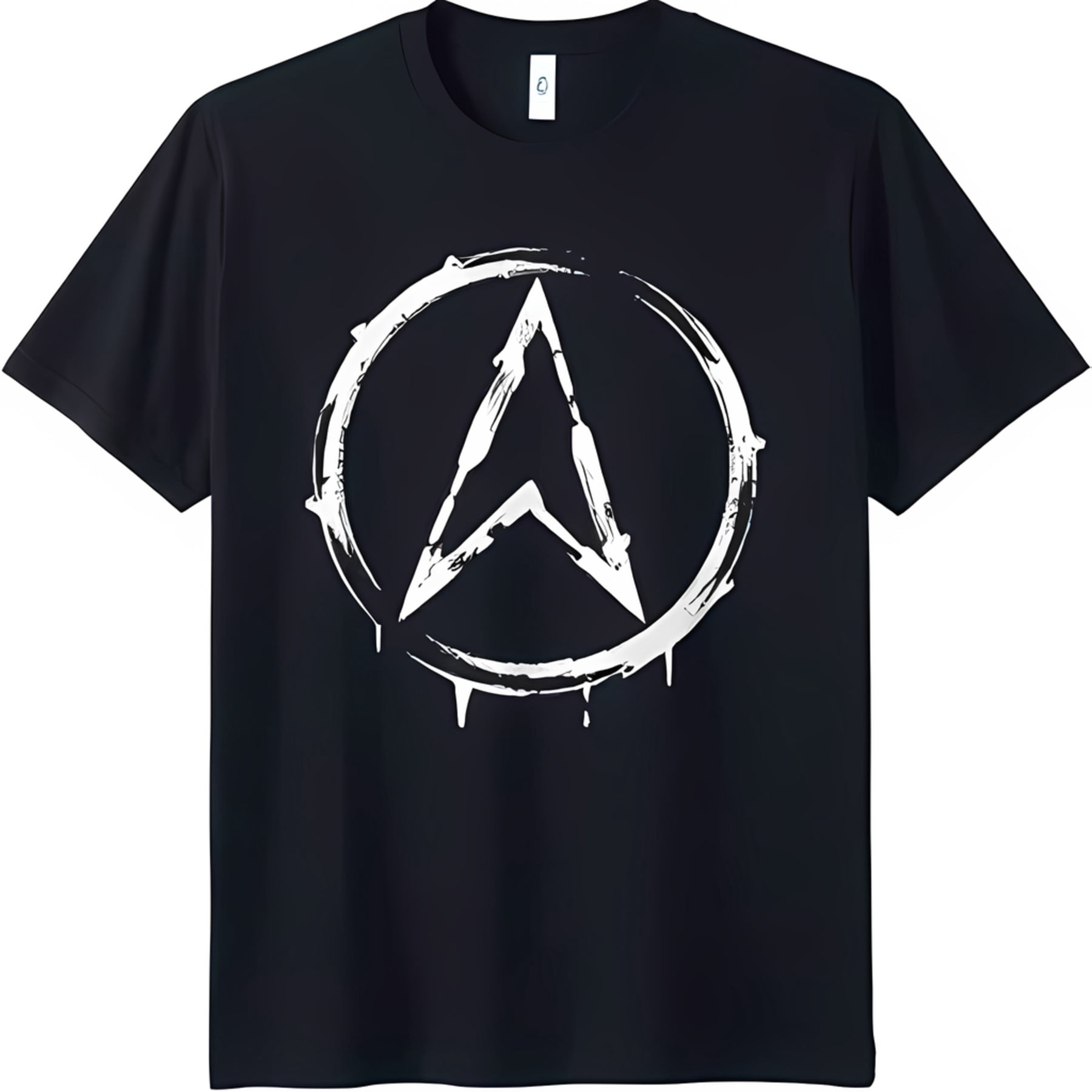 Black T-Shirt with Unique White Circle and Symbol Design Painted Drip ...