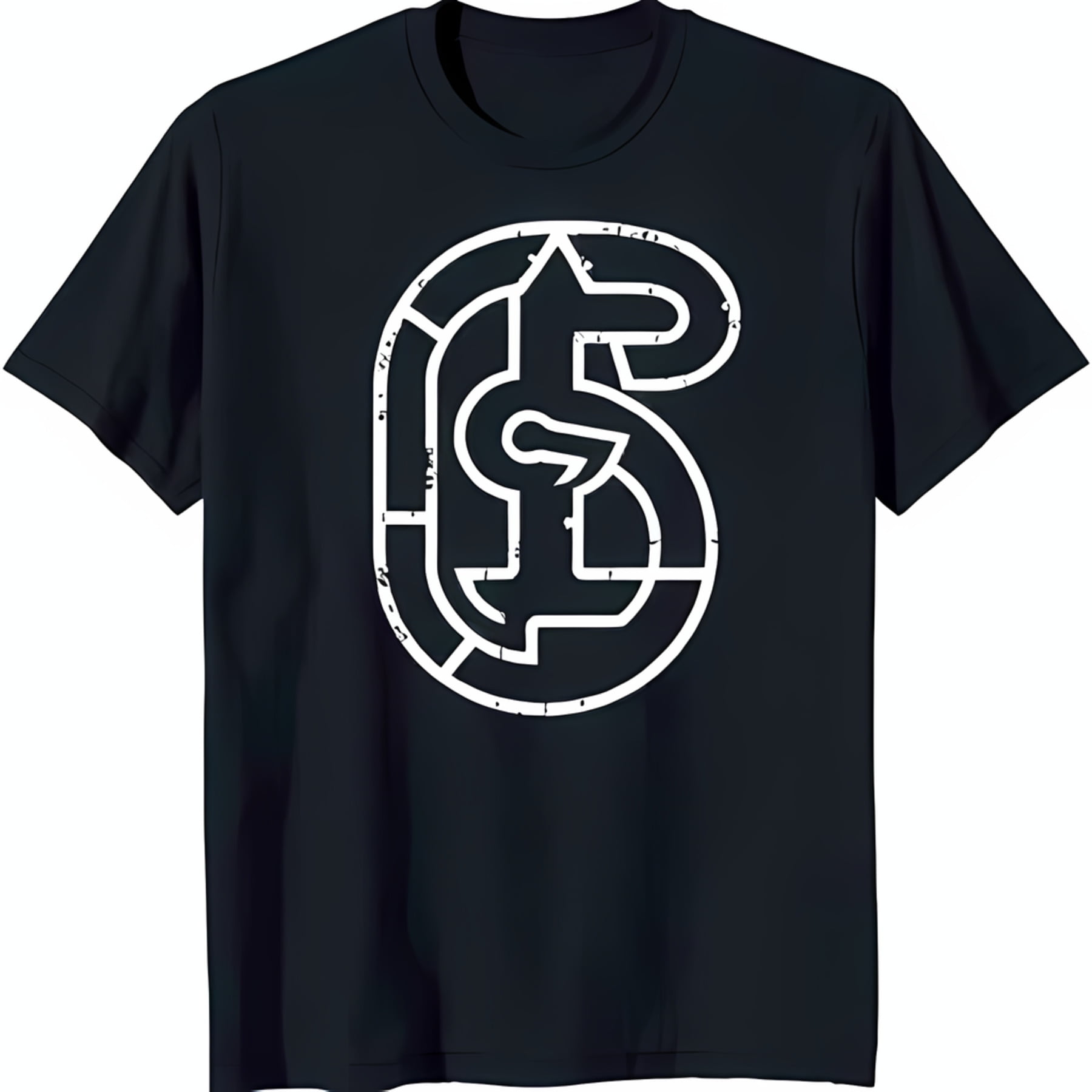 Black T-Shirt with Unique White Maze Design Shaped Like Number 6 for ...