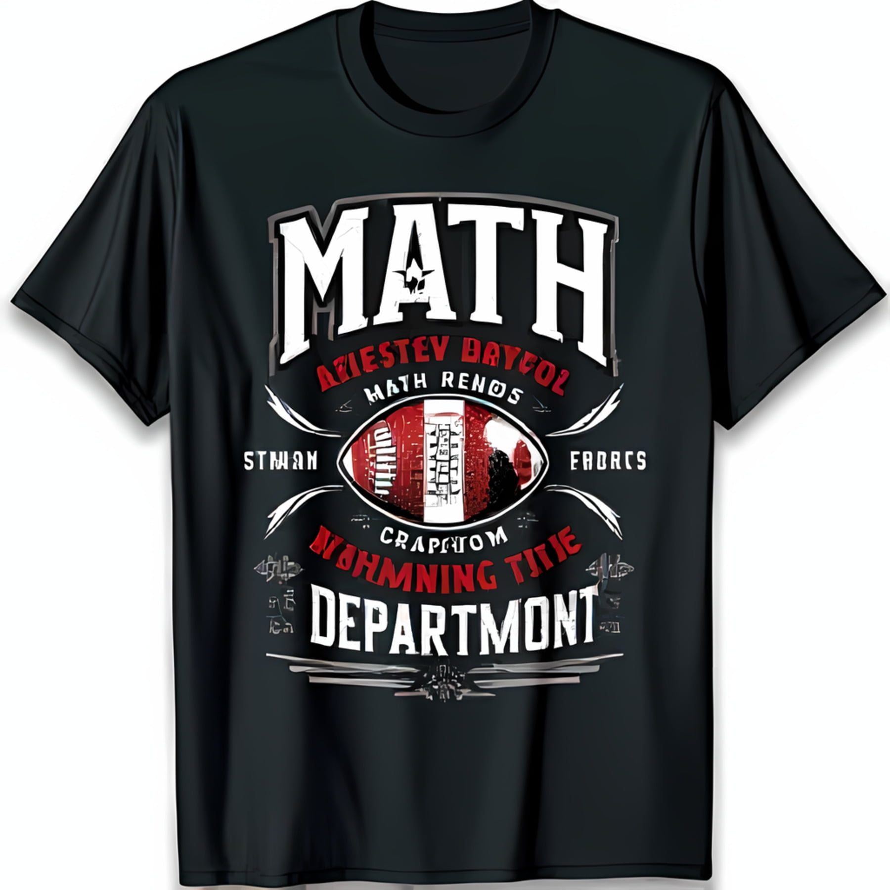 Black T-Shirt with Unique and MATH RUNNING TITLE DEPARTMENT Design ...