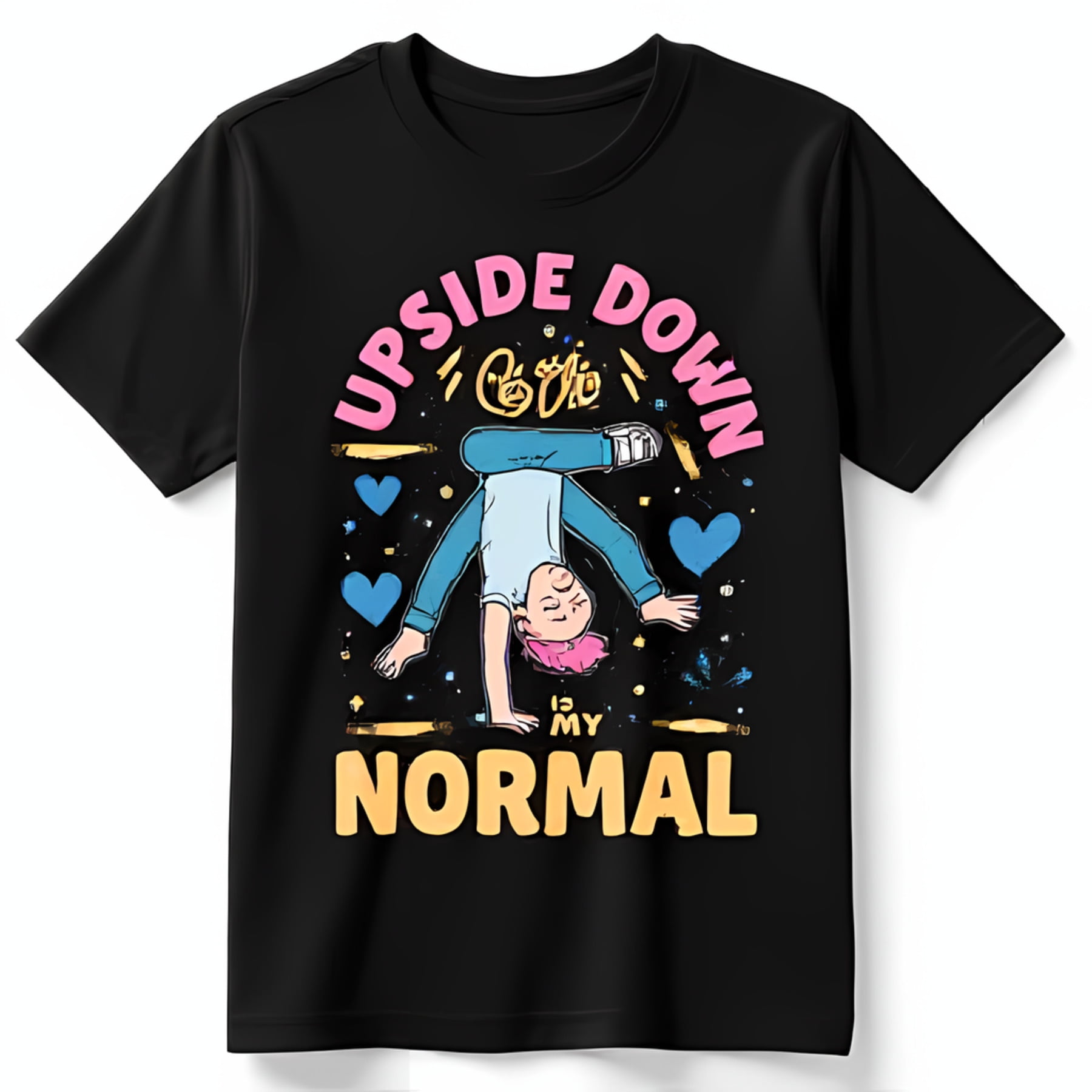 Black T-Shirt with Upside Down Graphic & Playful Normal Text - Walmart.com