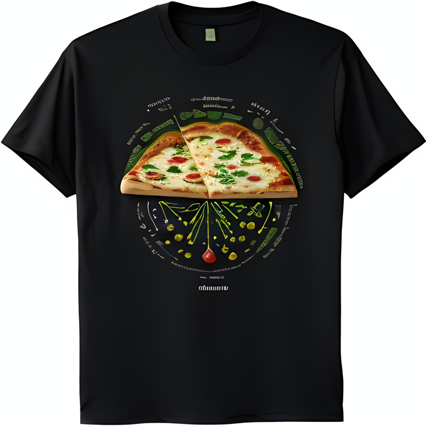 Black T-Shirt with V Shaped Pizza Design & Ingredient Labels - Walmart.com
