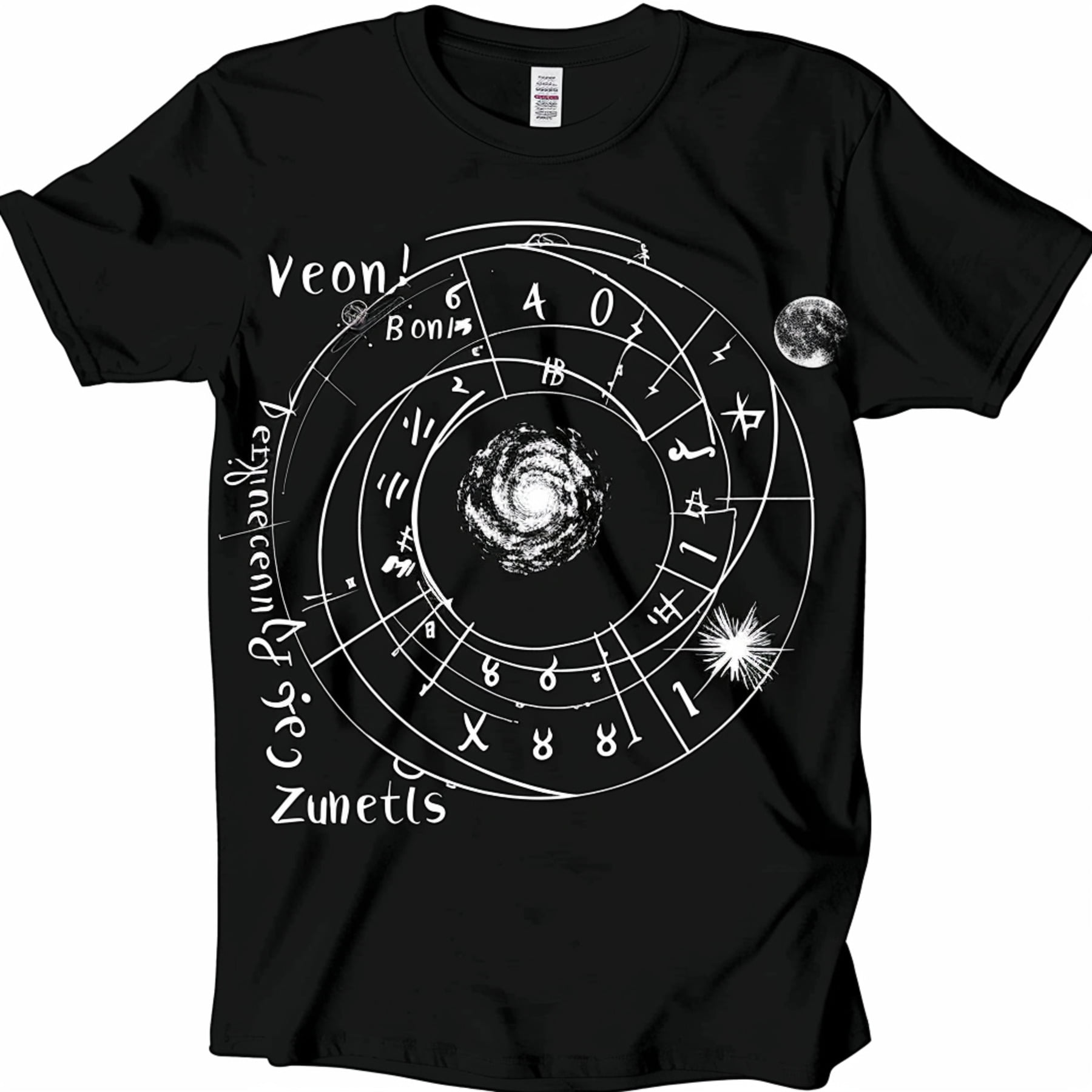 : Black T Shirt with Vector Bio Spiral Mathematical Equations Energy ...