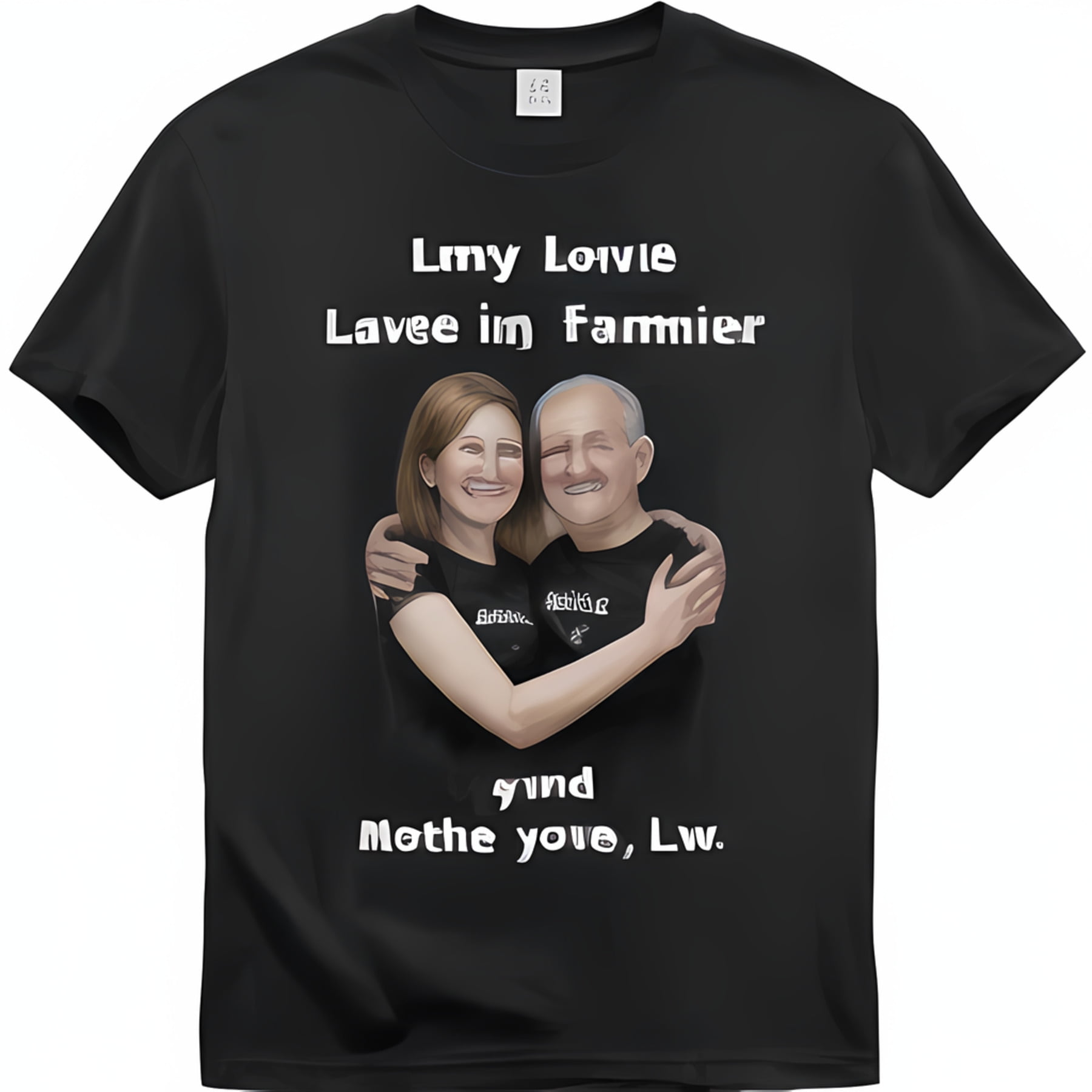 Black T-Shirt with Vector Graphic of Elderly Couple Hugging 'Lmy lowie ...