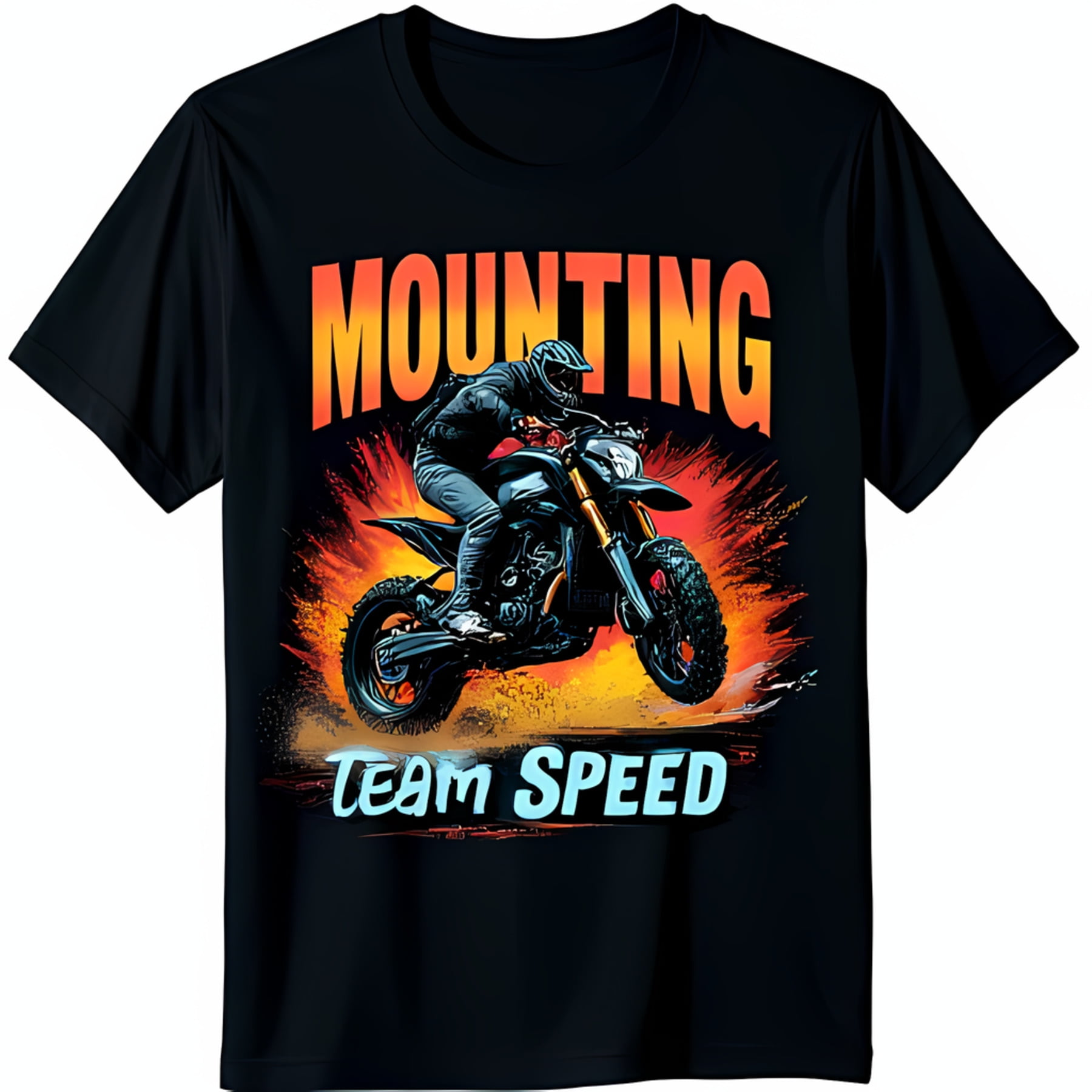 Black T-Shirt with Vibrant Dirt Bike Rider Graphic 'MOUNTING TEAM SPEED ...