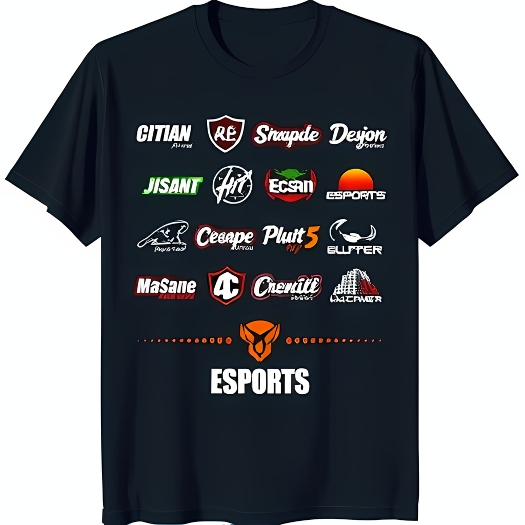 Black T-Shirt with Vibrant Esports Logos & Bold 'ESPORTS' Graphic ...