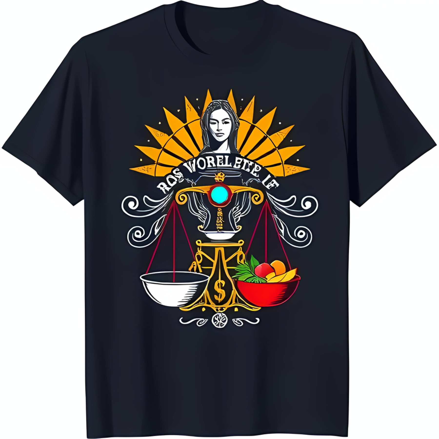 Black T-Shirt with Vibrant Fruit Scale Design & Woman Graphic Unique ...