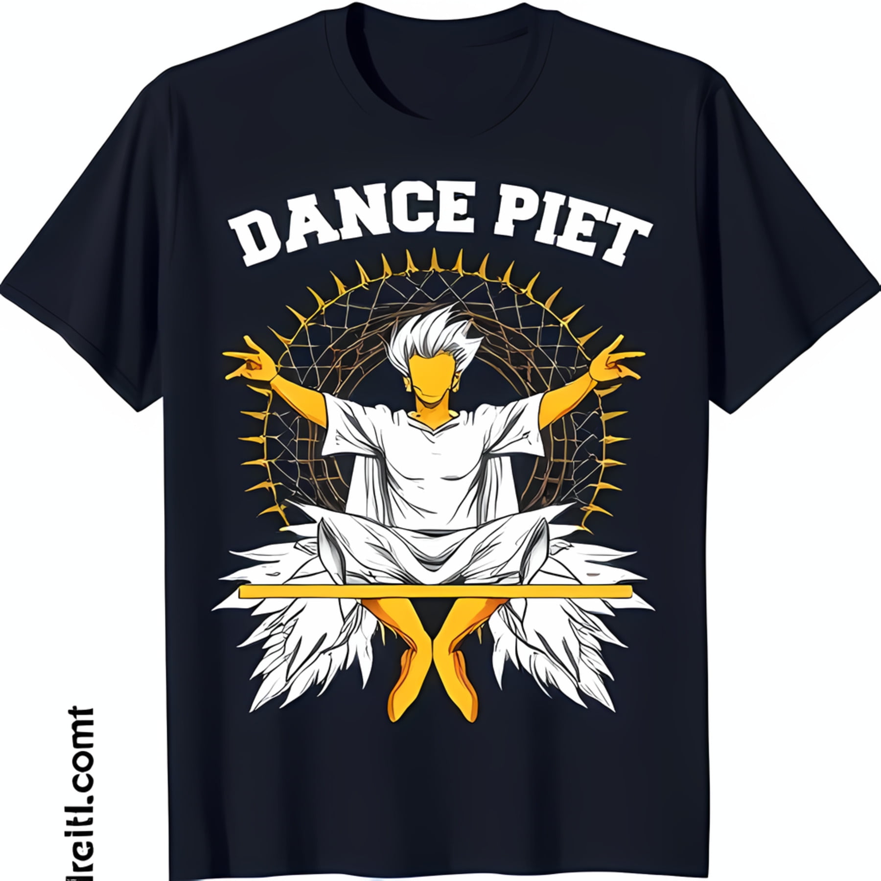 Black T-Shirt with Vibrant Graphic: Outstretched Wings & 'Dance Piet' Design - Walmart.com