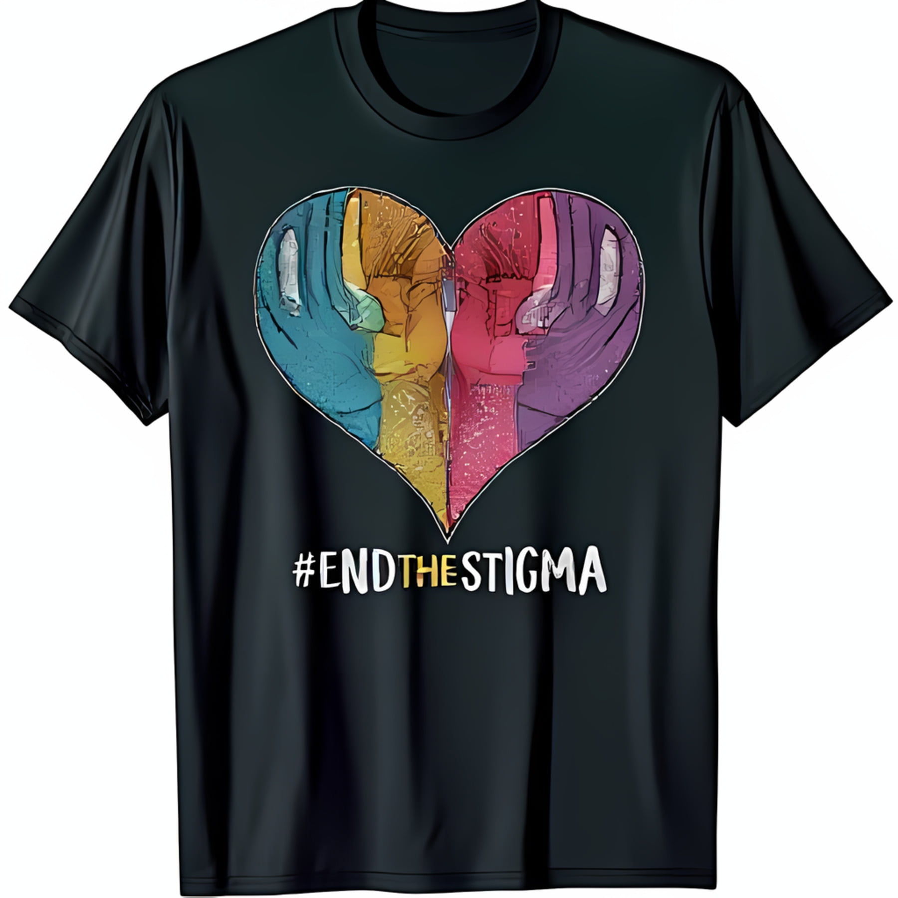 Black T-Shirt with Vibrant Heart & #ENDTHESTIGMA Graphic & Acceptance ...
