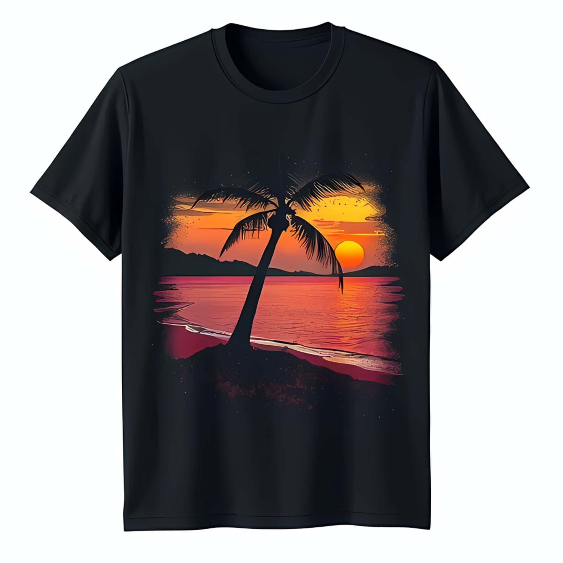 Black T-Shirt with Vibrant Sunset Tree Graphic Beach Vibes - Walmart.com