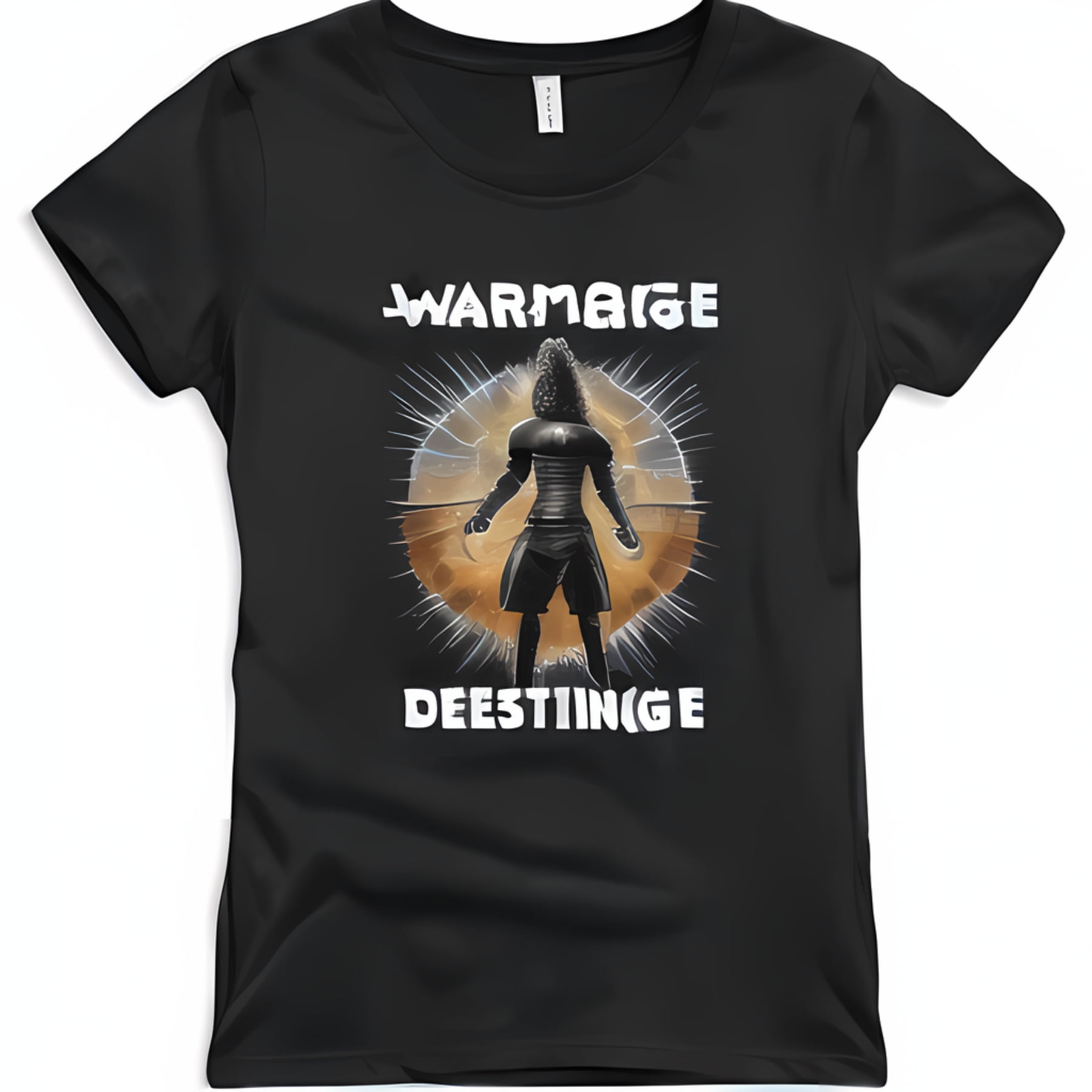Black T-Shirt with WOTS Warmage Vector Design Female Character in Black ...